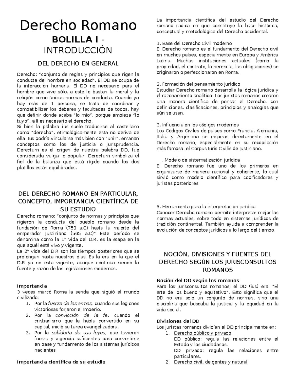 Derecho Romano BOLILLA I: Introducción y Evolución del Derecho - Studocu