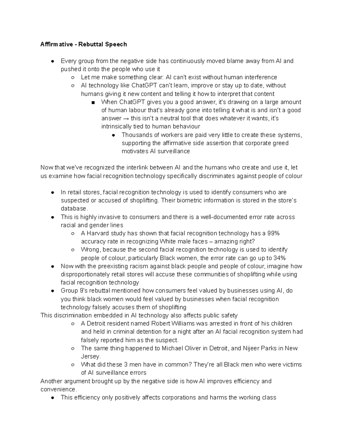 Affirmative Rebuttal in AI Debate - Inequities and Human Involvement ...
