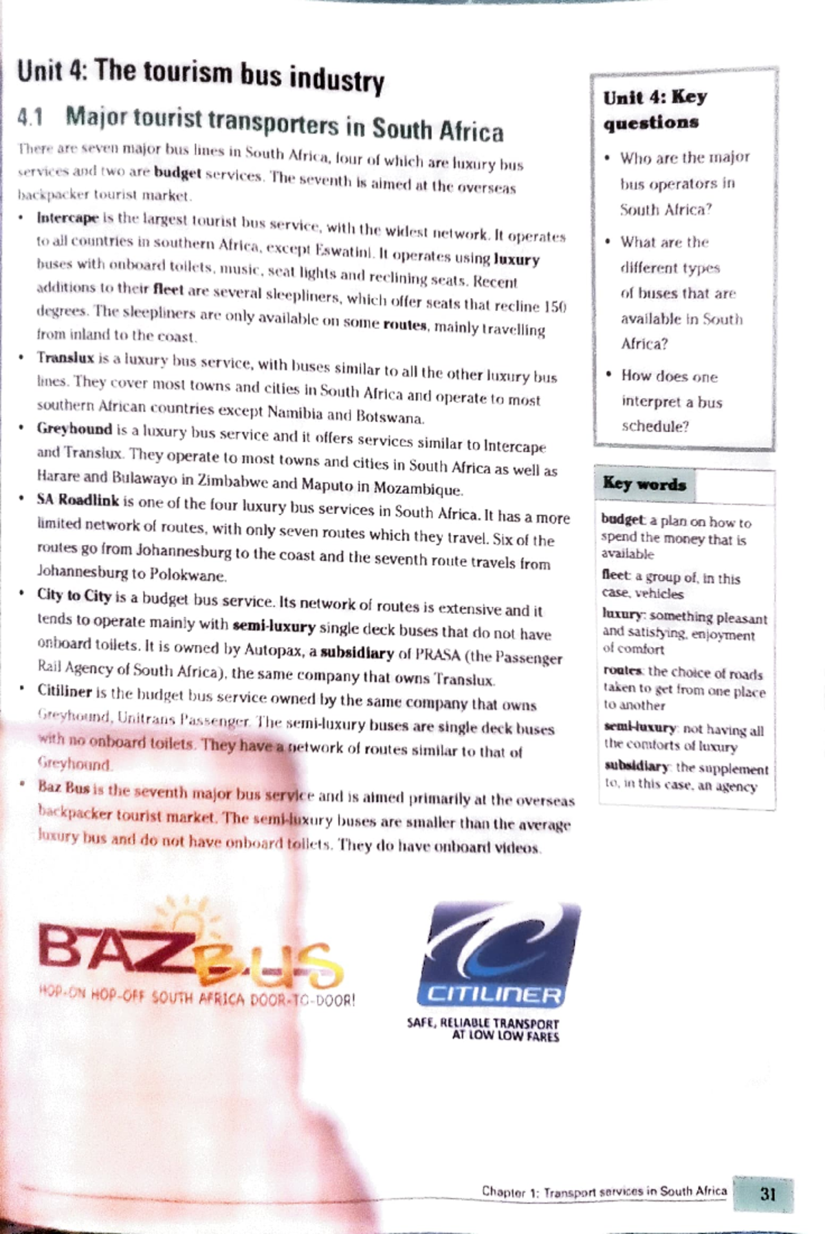 Major Bus Operators and Types in South Africa: Unit 4 Overview - Studocu