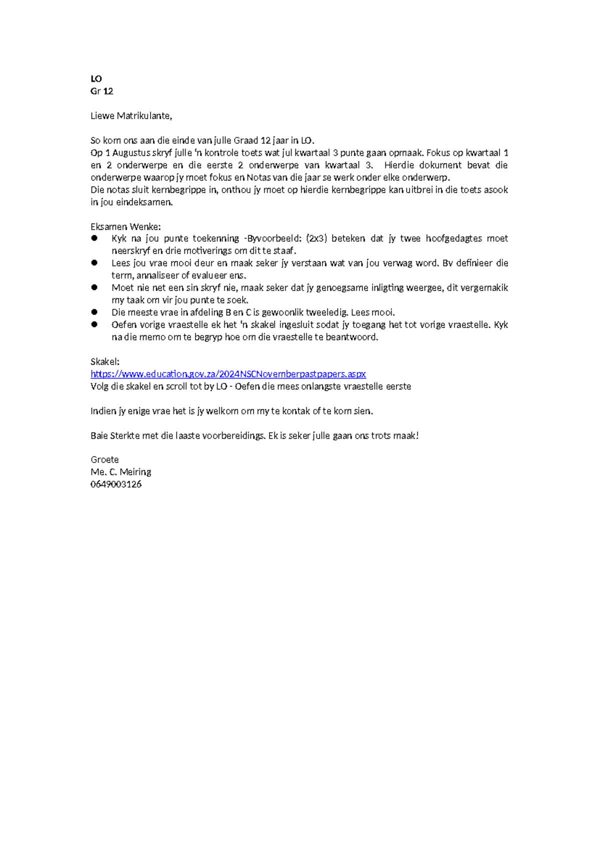 LO Gr 12 Notas: Belangrike Onderwerpe en Eksamenwenke - Studocu