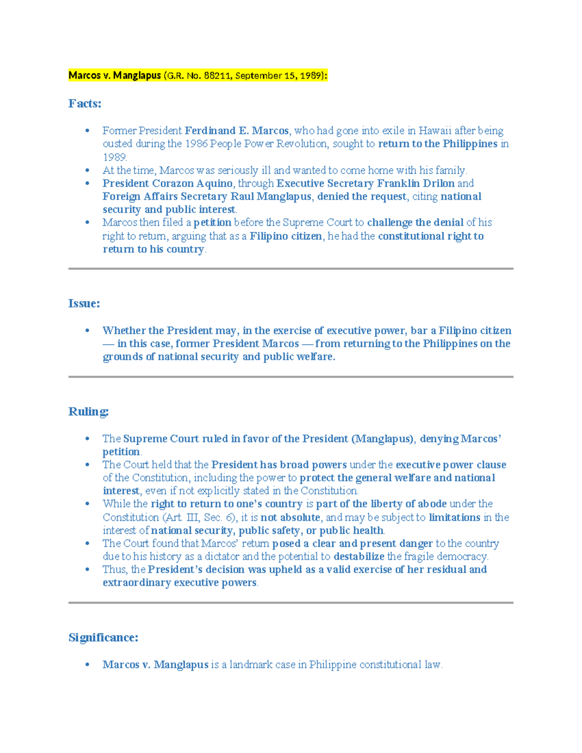 Marcos v. Manglapus (G.R. No. 88211, 1989): Landmark Case Analysis ...