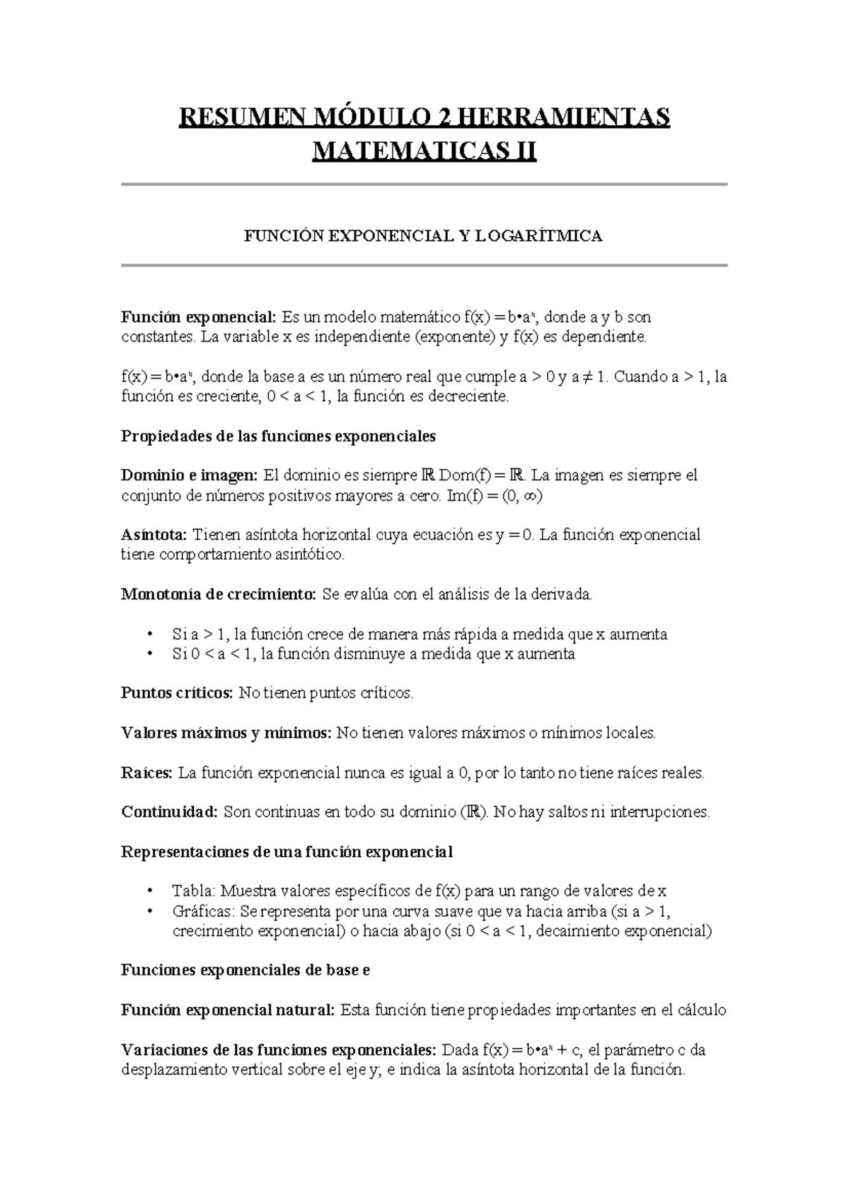 Resumen Módulo 2: Funciones Exponenciales y Logarítmicas II - Studocu
