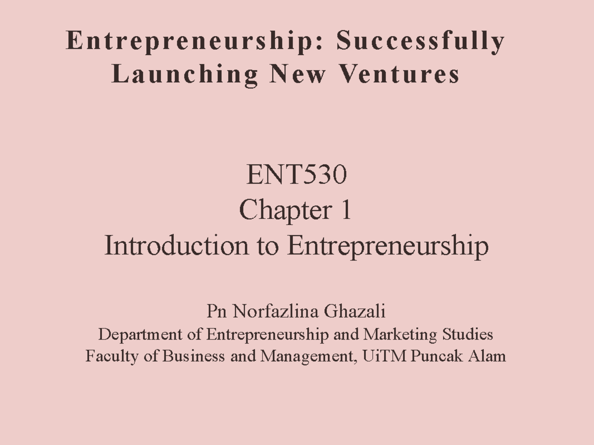 CH 1 - slide for ch 1 - Entrepreneurship: Successfully Launching New ...