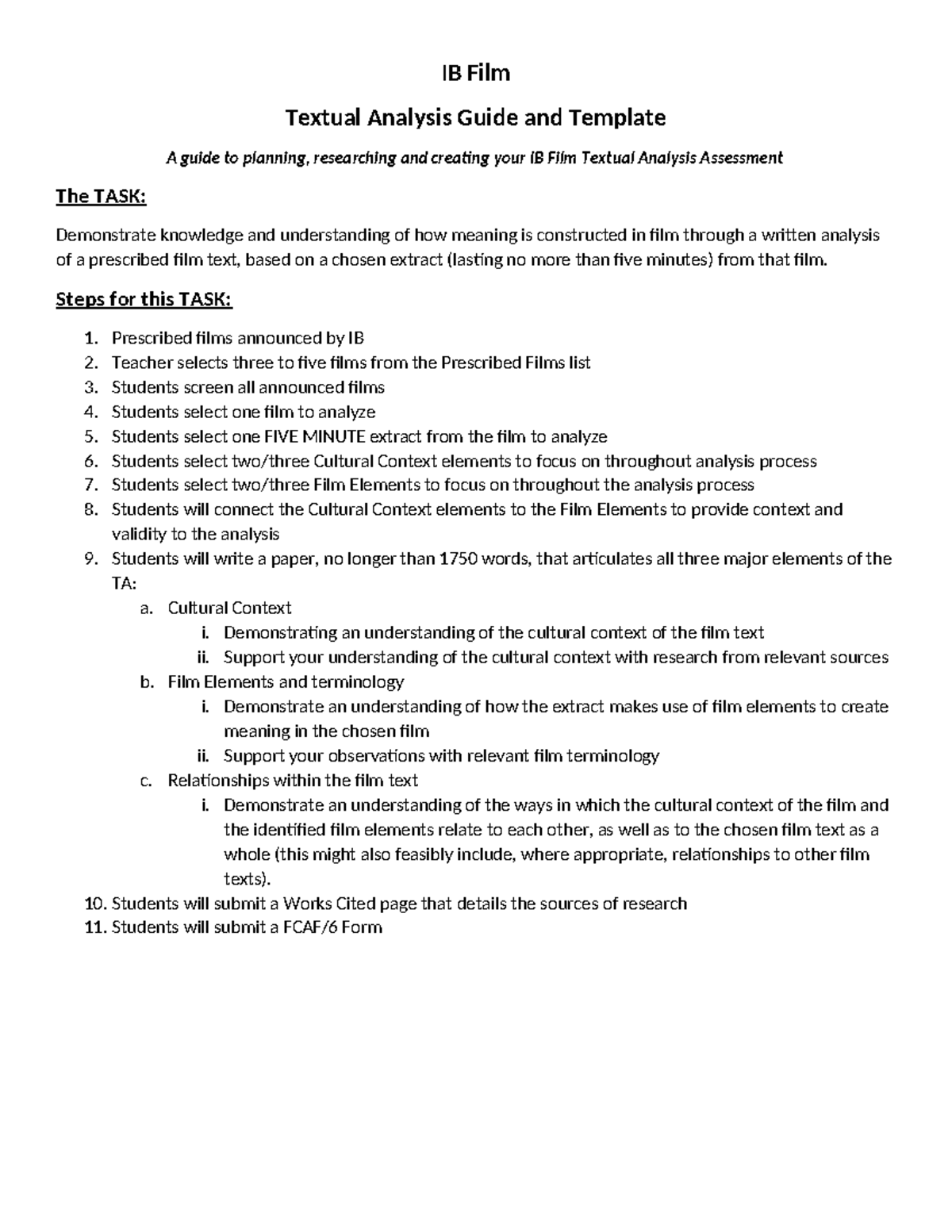 IB Film Textual Analysis Guide & Template: Planning Your Assessment ...