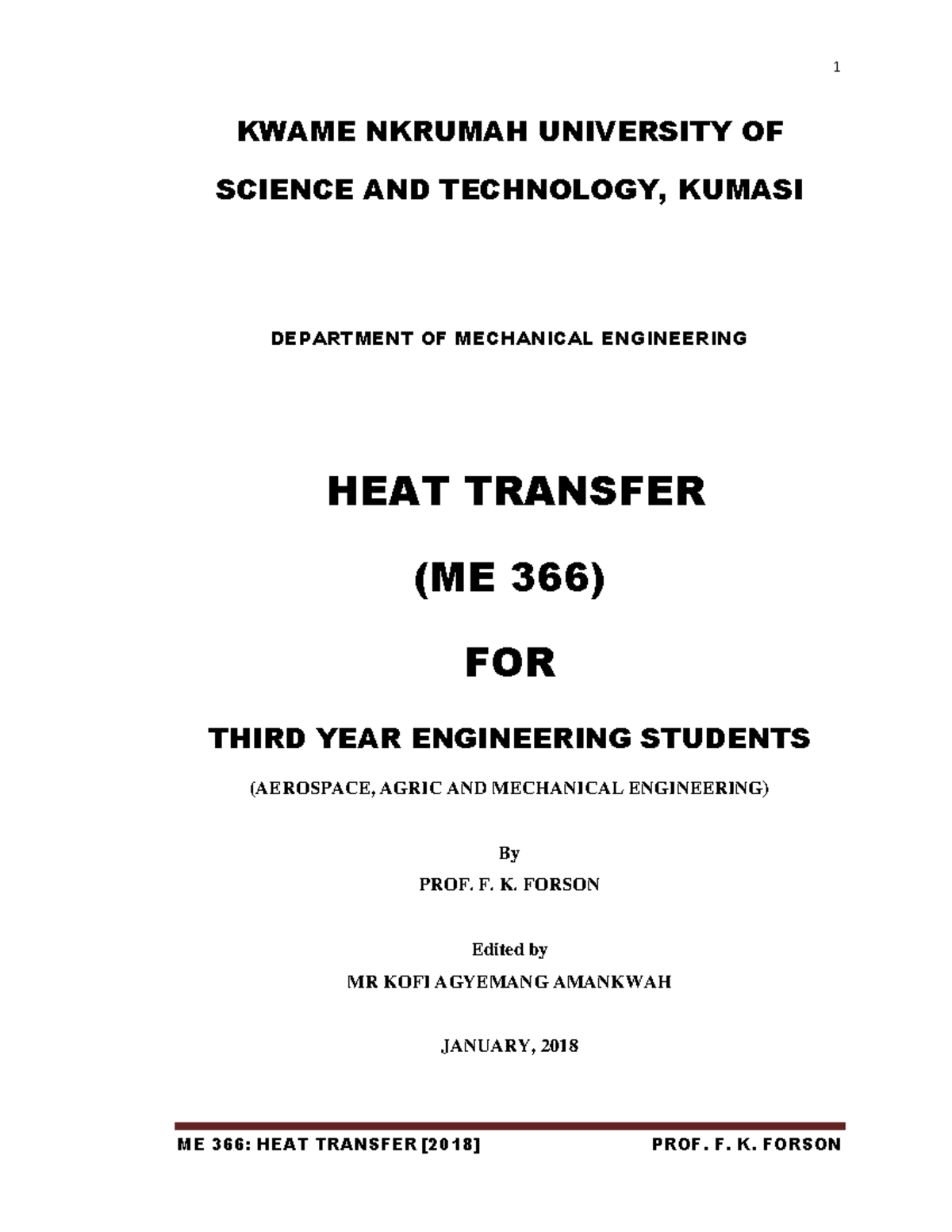 ME 366: Heat Transfer Study Notes for Third Year Engineering Students ...