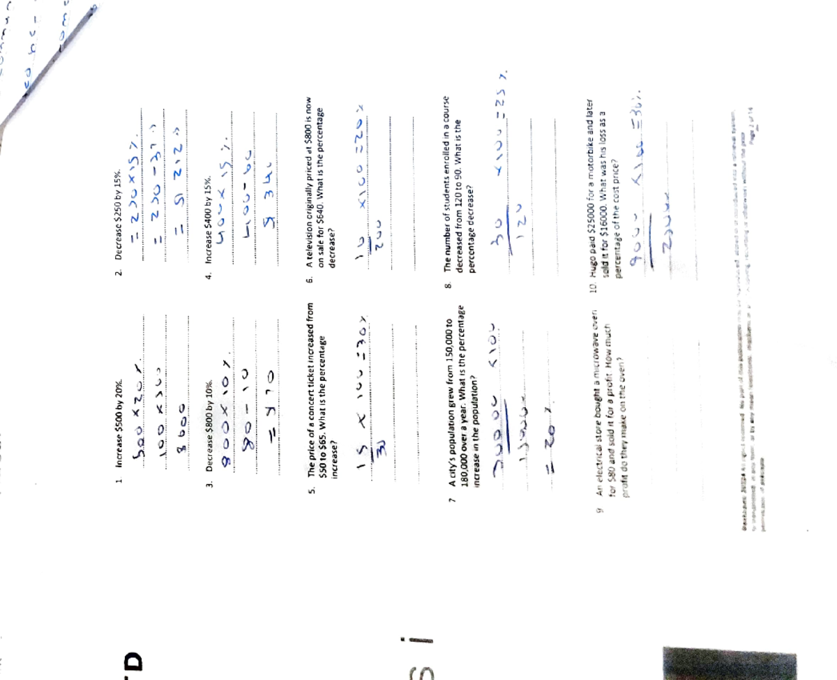 Math Concepts: Percentage Increase & Decrease - FT5 - Studocu