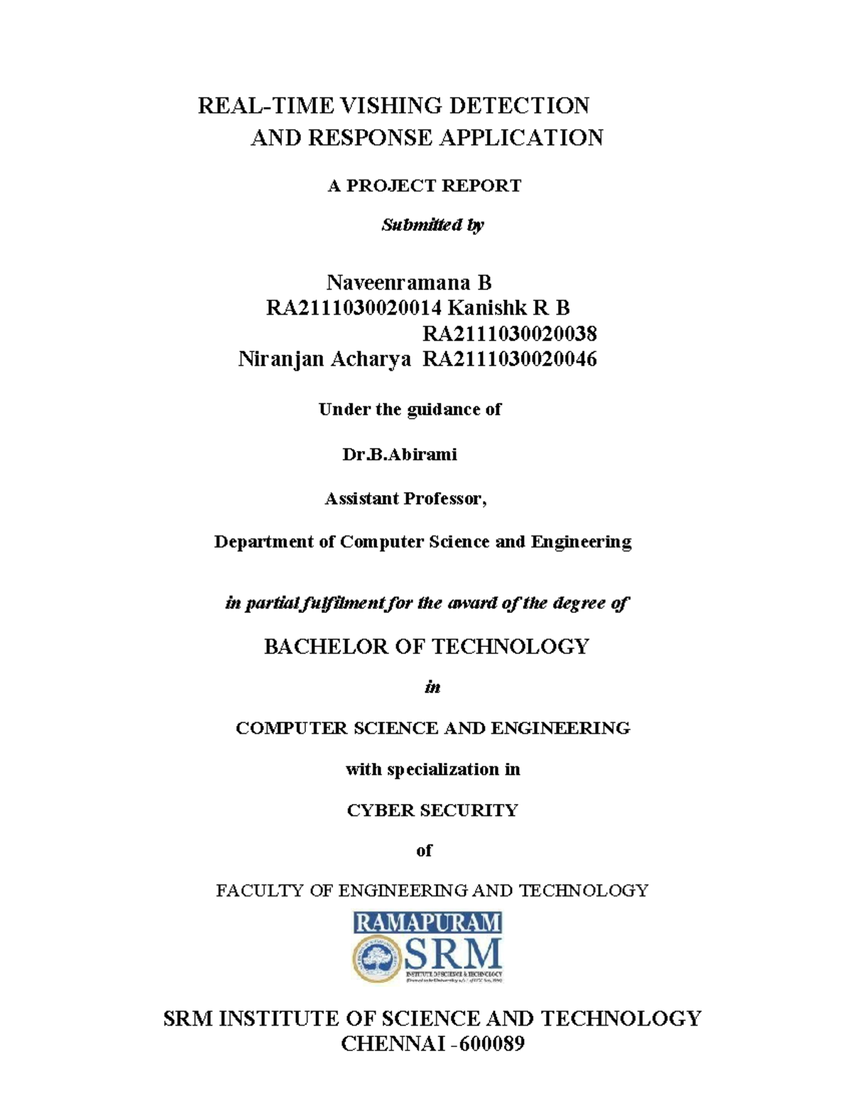 VISHING DETECTION AND RESPONSE SYSTEM: A B.Tech Project Report - Studocu