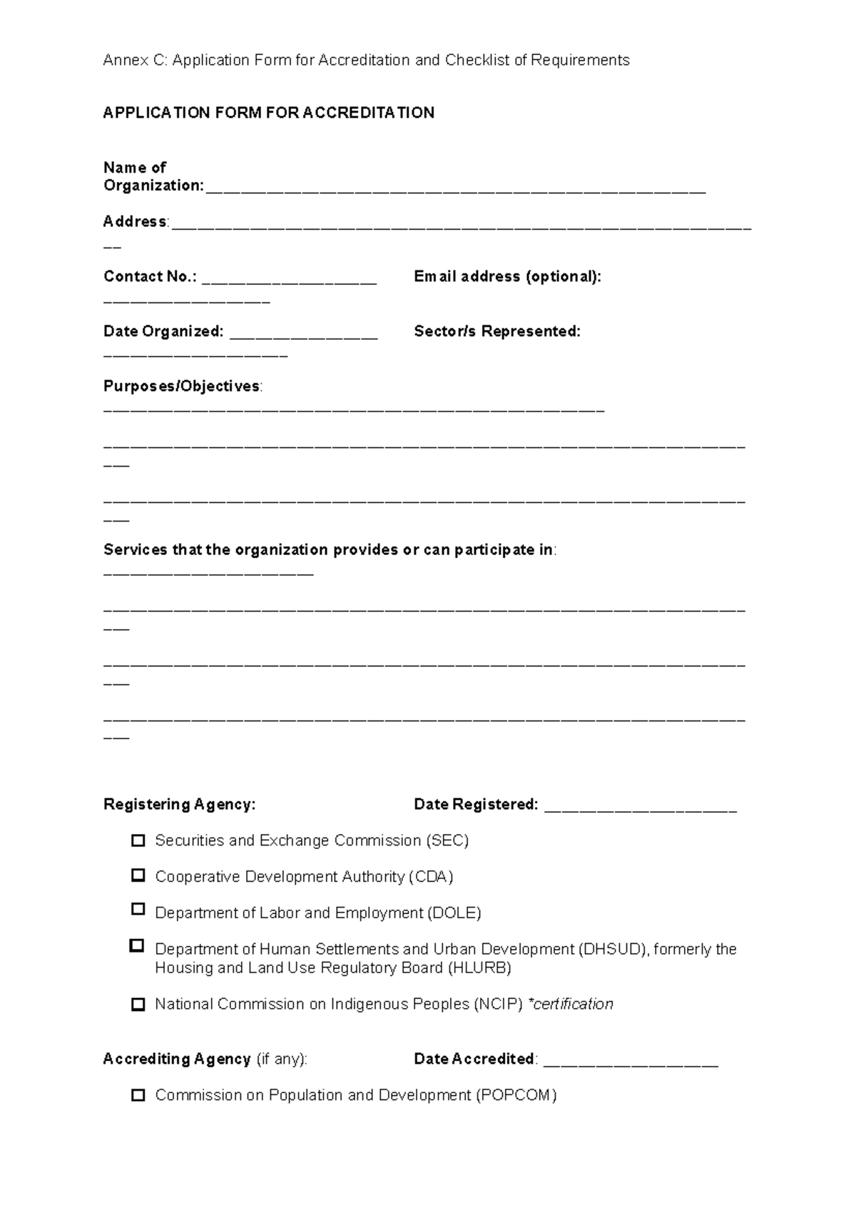 Annex C Accreditation Application Form Requirements Checklist Studocu
