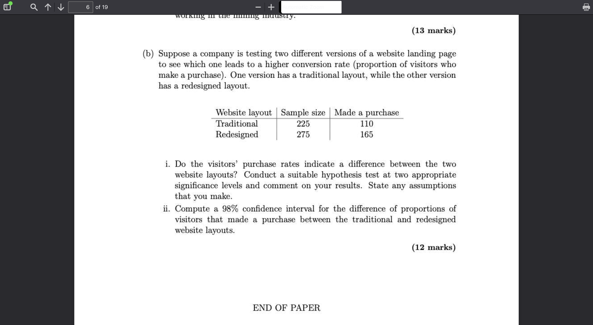 Bf95274: Hypothesis Testing for Website Layout Conversion Rates - Studocu