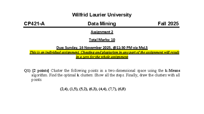 Data Mining (CS 300) Fall 2025 Assignment 2 Notes - Studocu