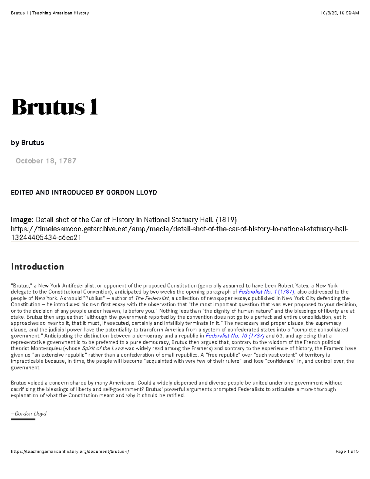 Brutus 1: An Antifederalist Perspective on the U.S. Constitution - Studocu