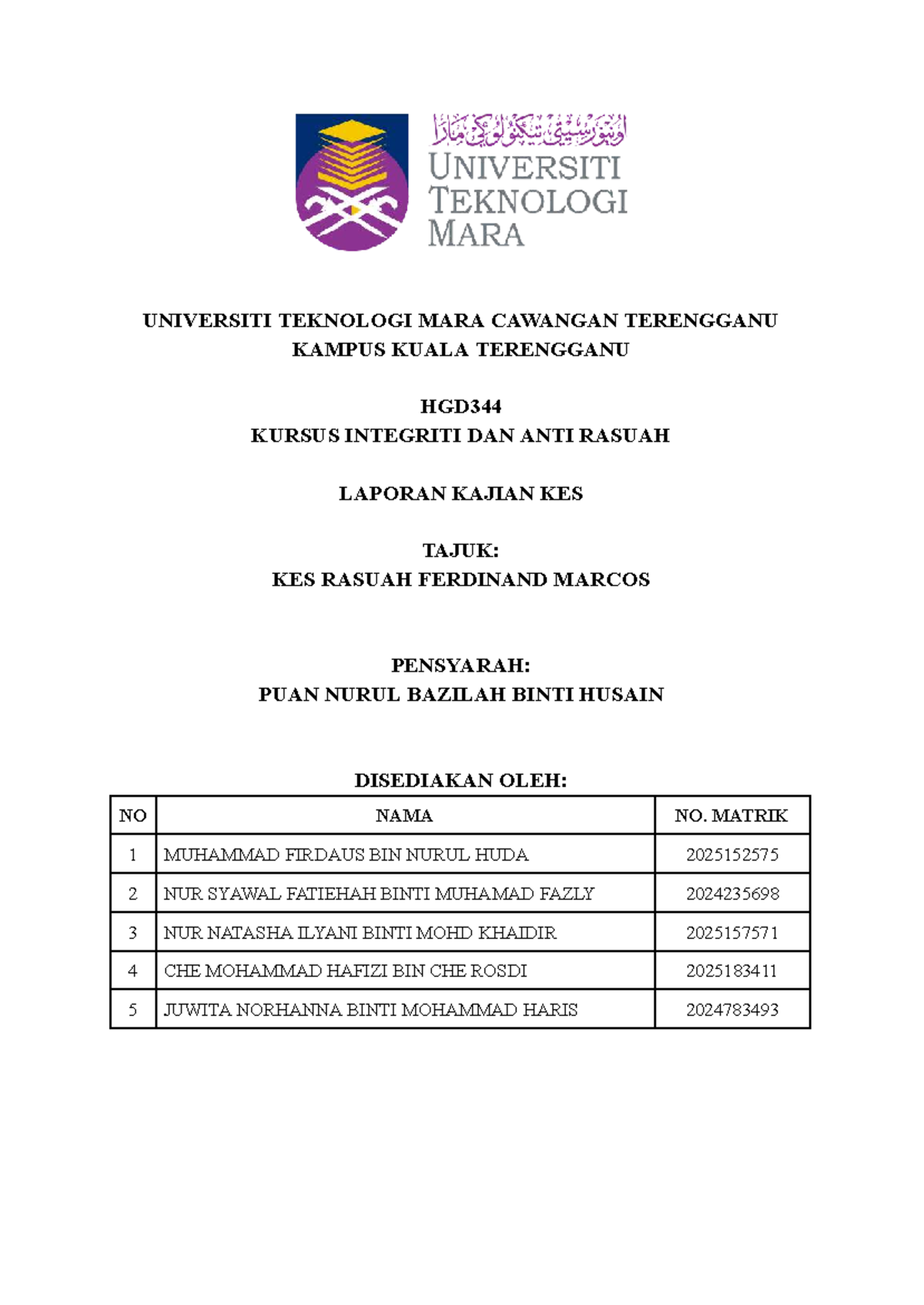 HGD344 Laporan Kajian Kes: Rasuah Ferdinand Marcos dan Implikasinya ...