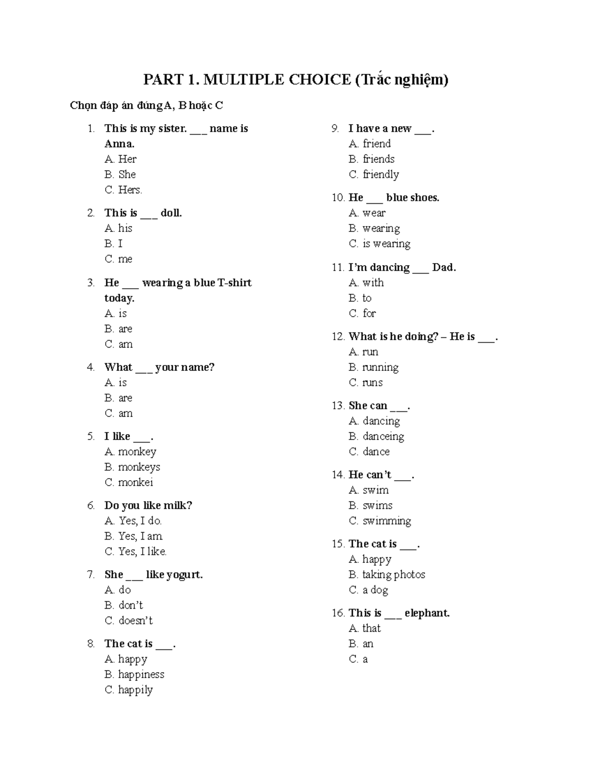 Eng3 (bt tổng hợp) - Multiple Choice & Grammar Practice - Studocu