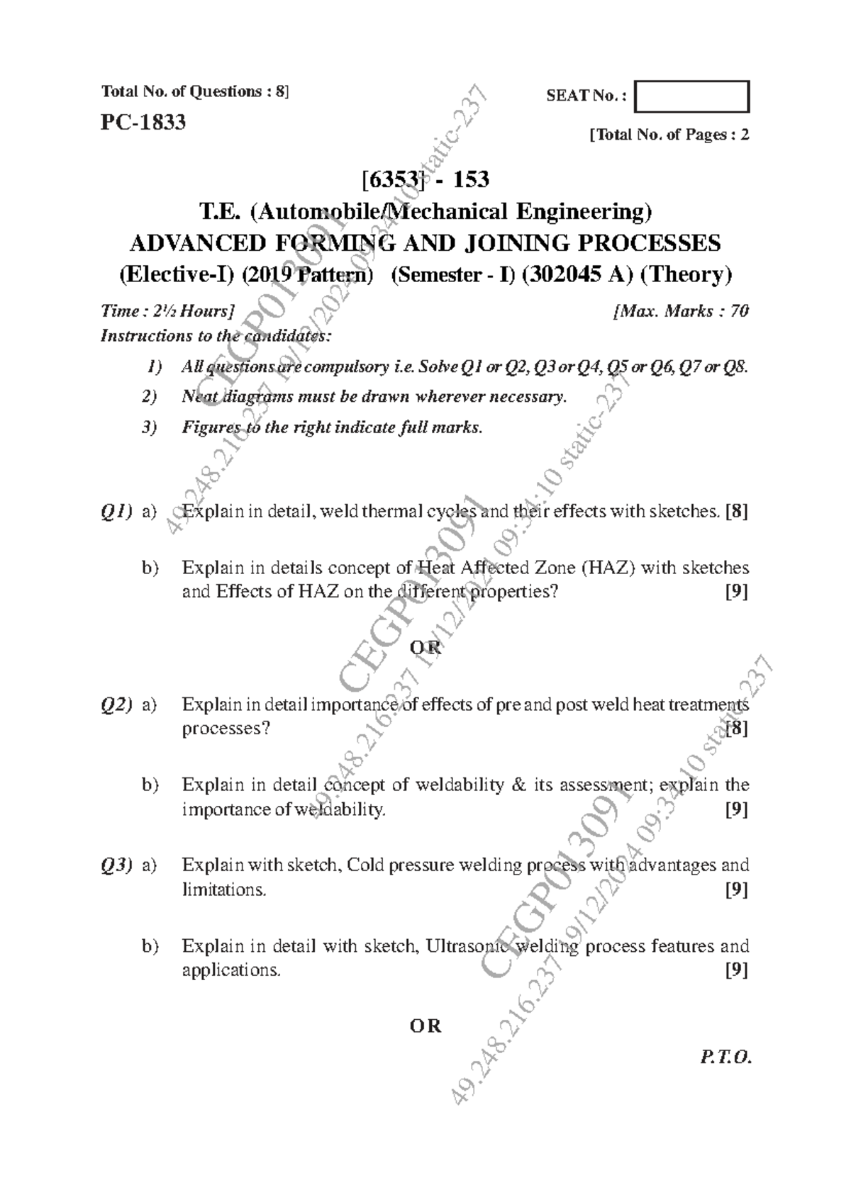 Advanced Forming and Joining Processes (302045 A) - Nov Dec 2024 Exam ...
