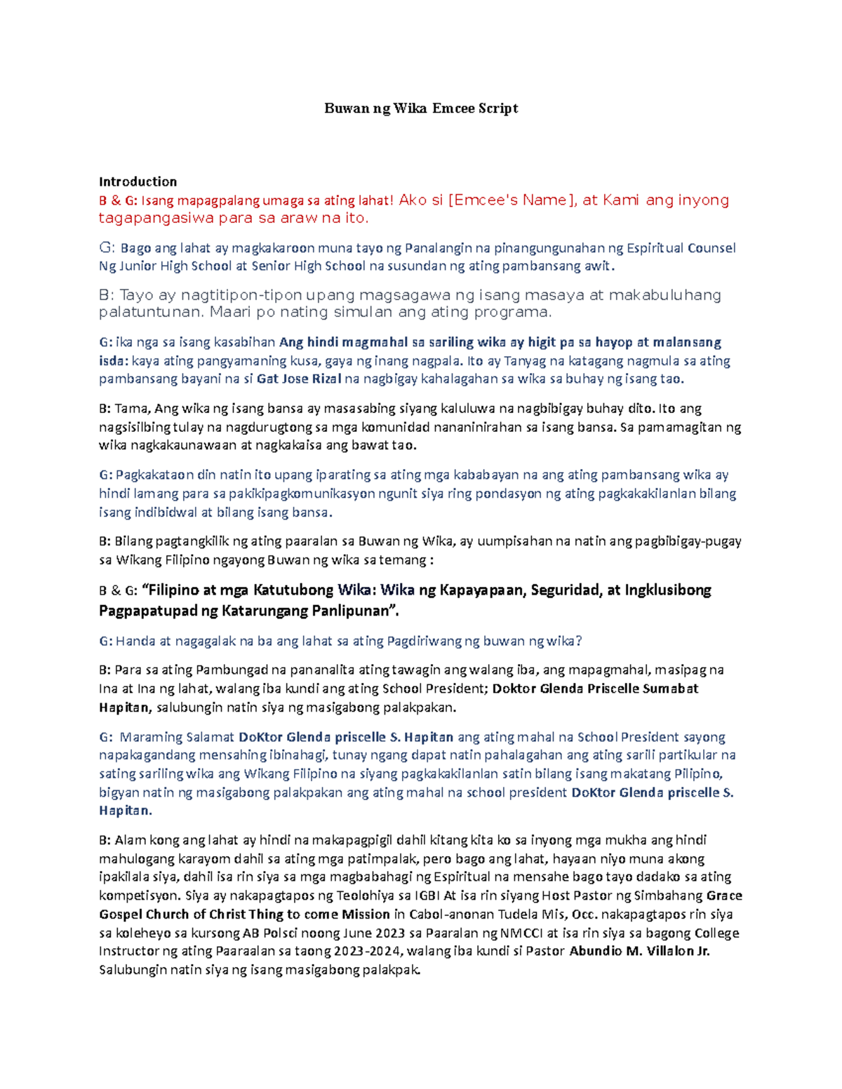 Buwan ng Wika Emcee Script 3 - Buwan ng Wika Emcee Script Introduction ...