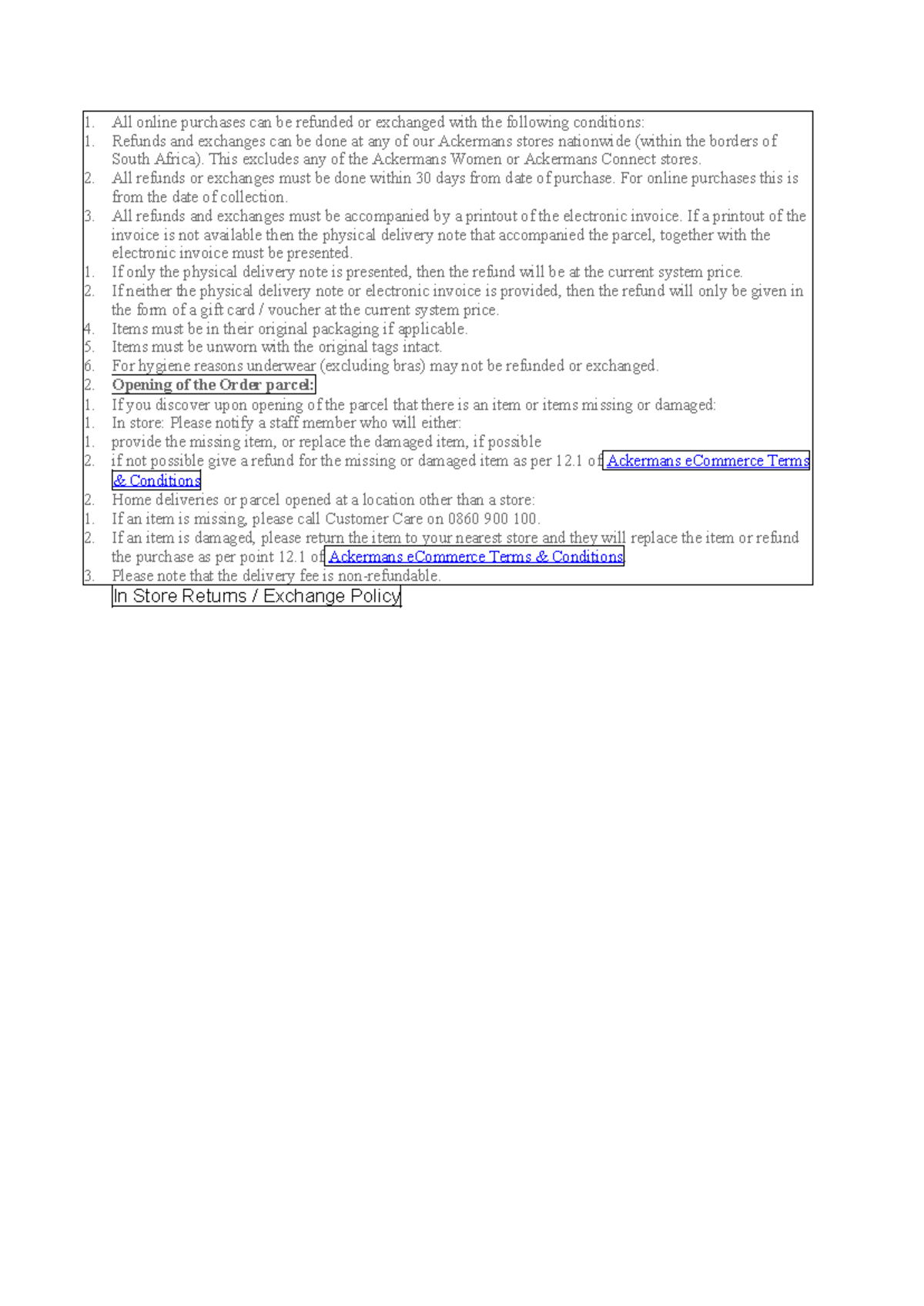 Refund and Exchange Conditions for Online Purchases at Ackermans - Studocu