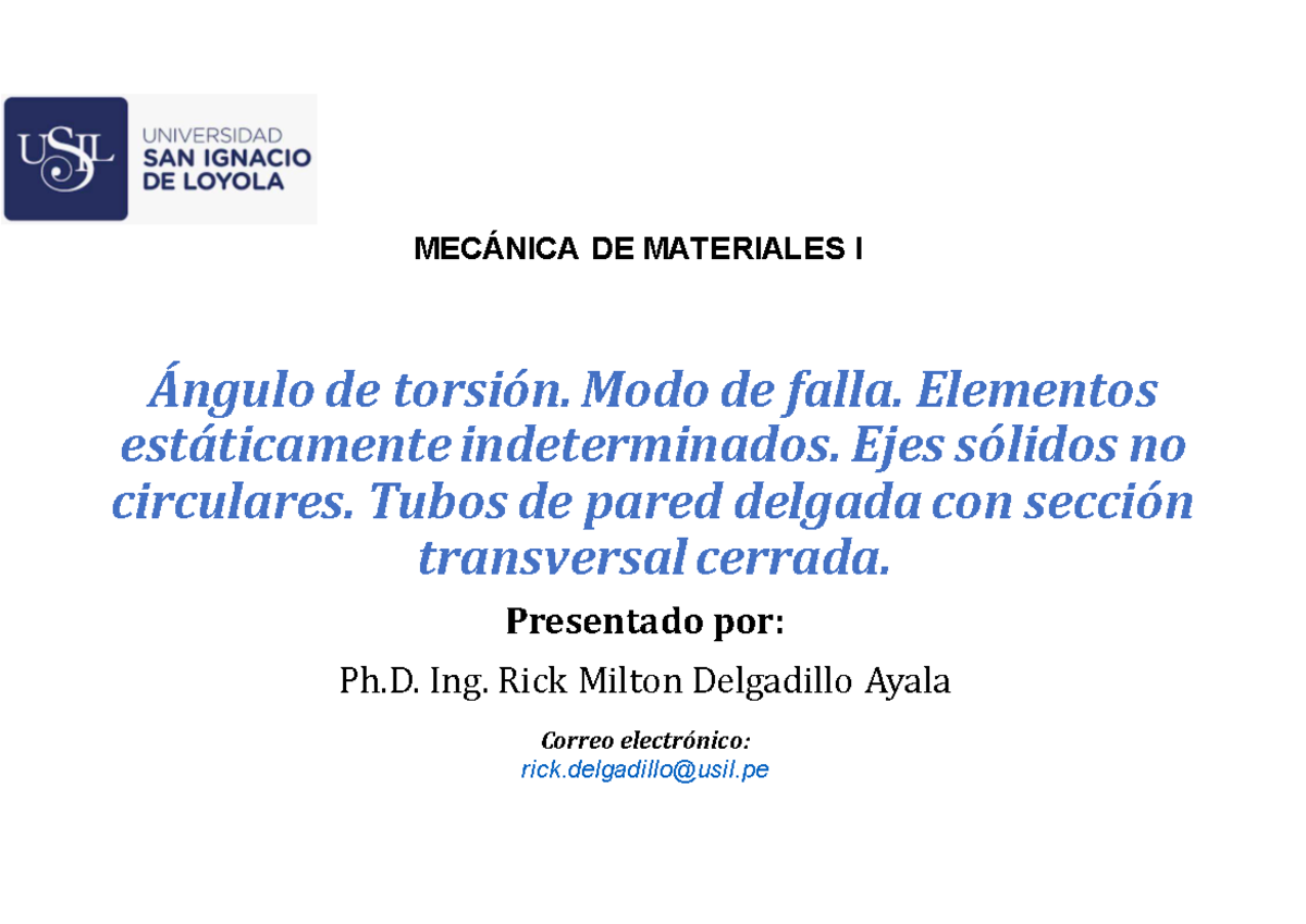 MECÁNICA DE MATERIALES I: Torsión, Modos de Falla y Análisis ...