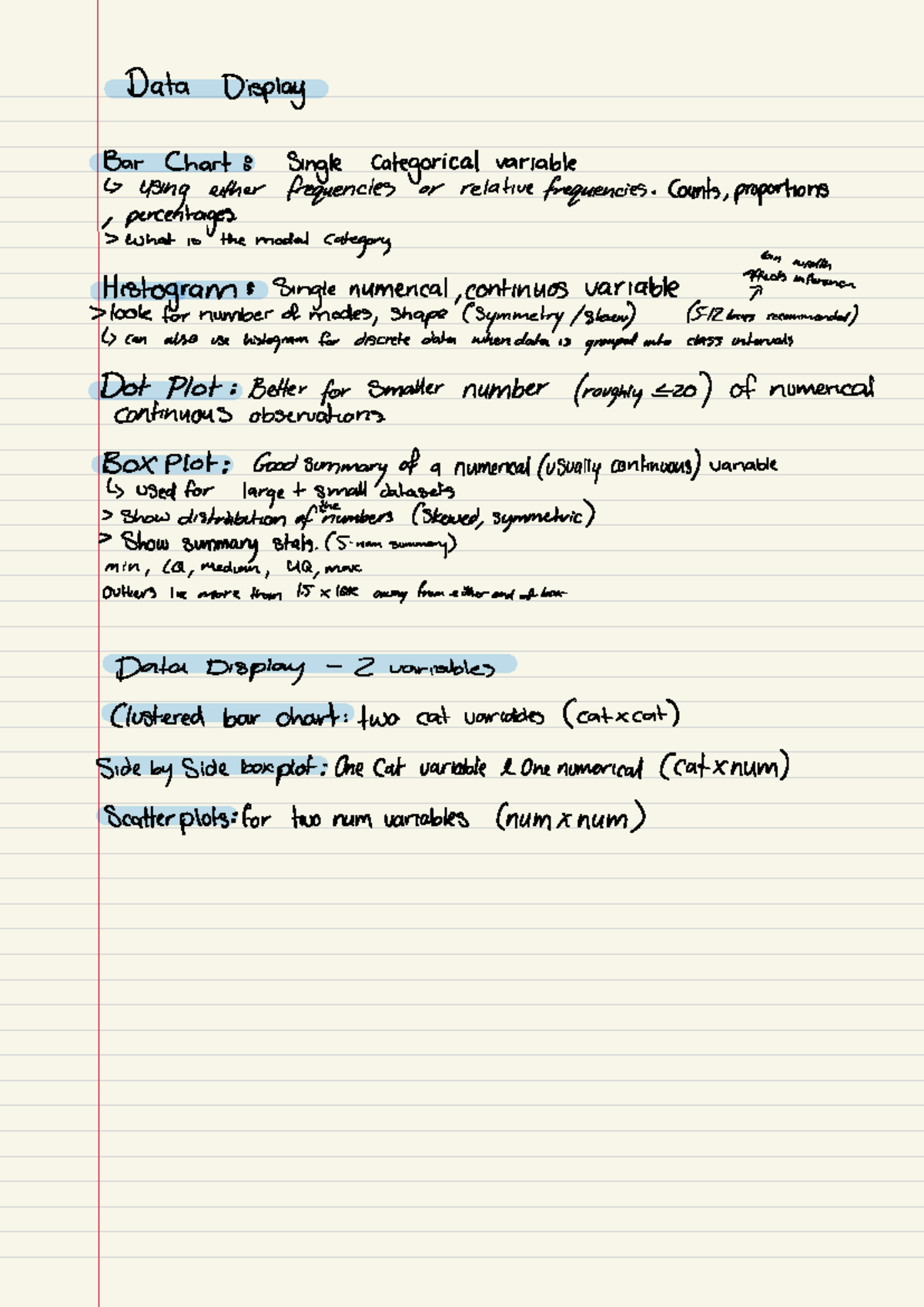 Revision Sheet - Data display - Data Display Bar Chart & Single ...