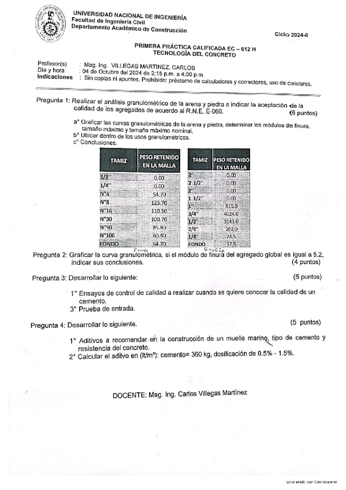 1° Práctica Calificada - EC 612 H - Tecnología del Concreto - Studocu