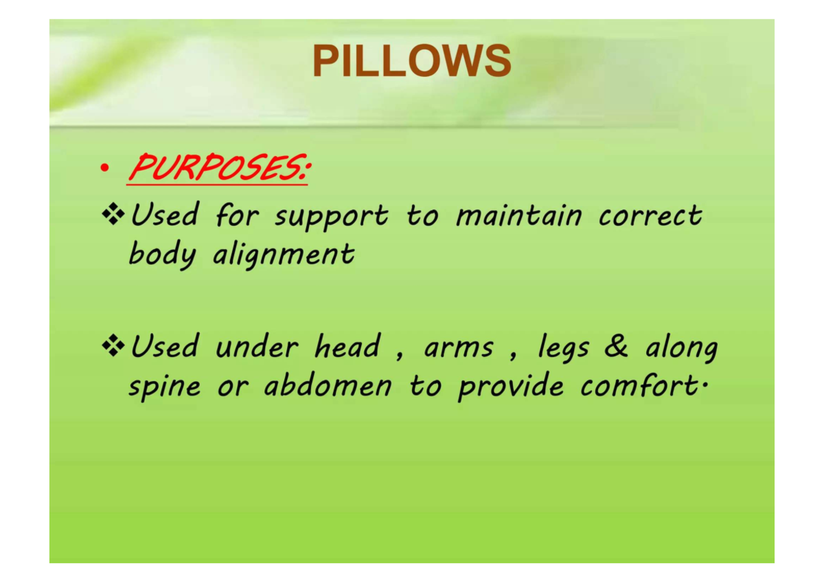 Comfort Devices in Patient Care: Pillows, Back Rests, and More - Studocu