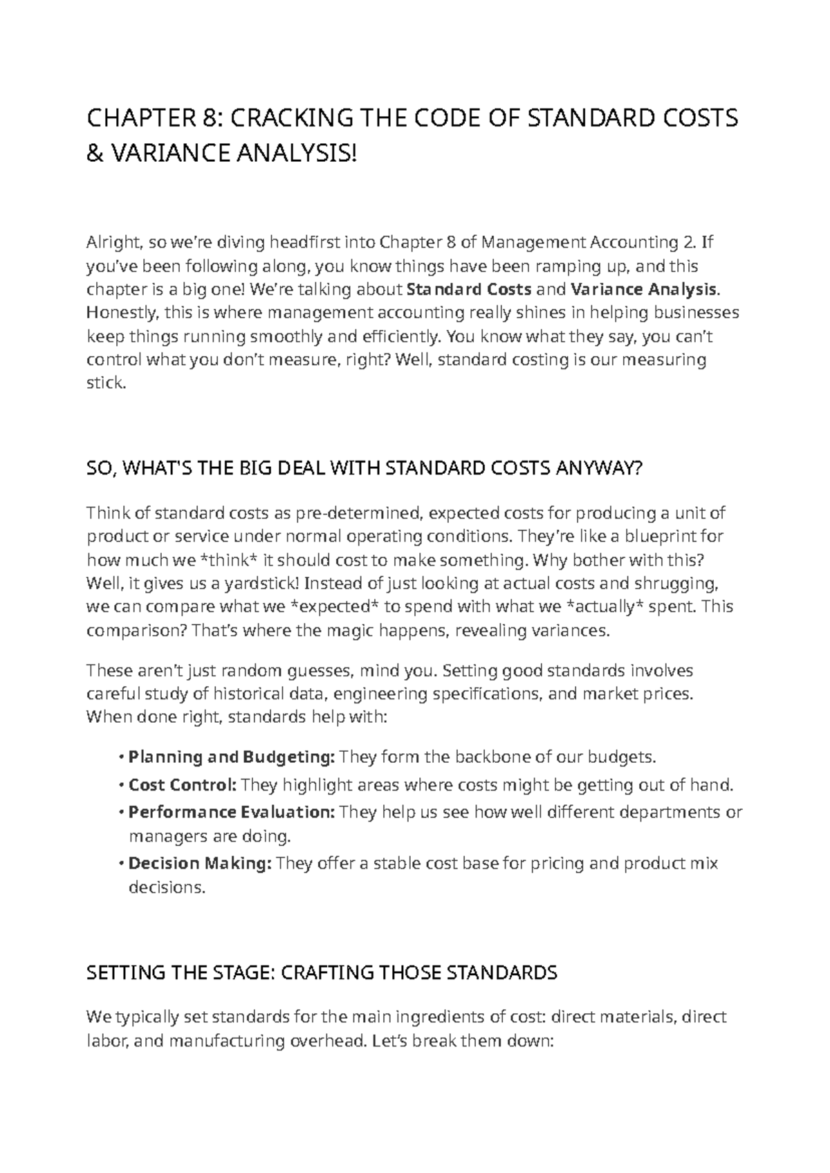 Management Accounting 2: Chapter 8 - Standard Costs & Variance Analysis ...