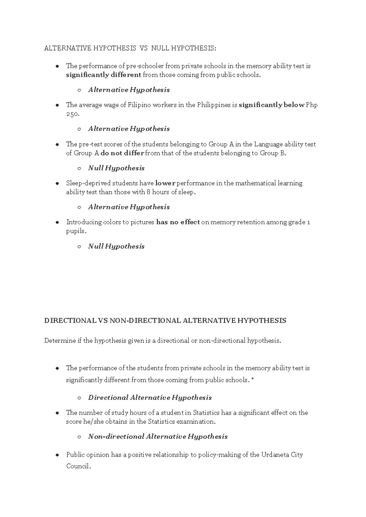 Hypothesis Activity Question AND Answers P1 - ALTERNATIVE HYPOTHESIS VS ...