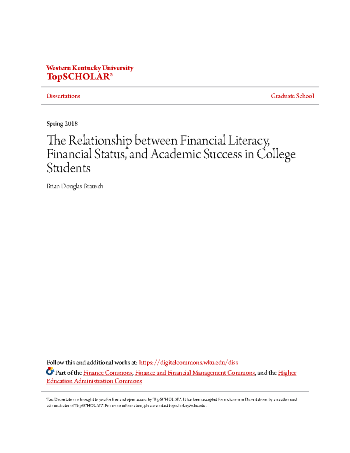 The Impact of Financial Literacy on College Students' Success (ED 800 ...