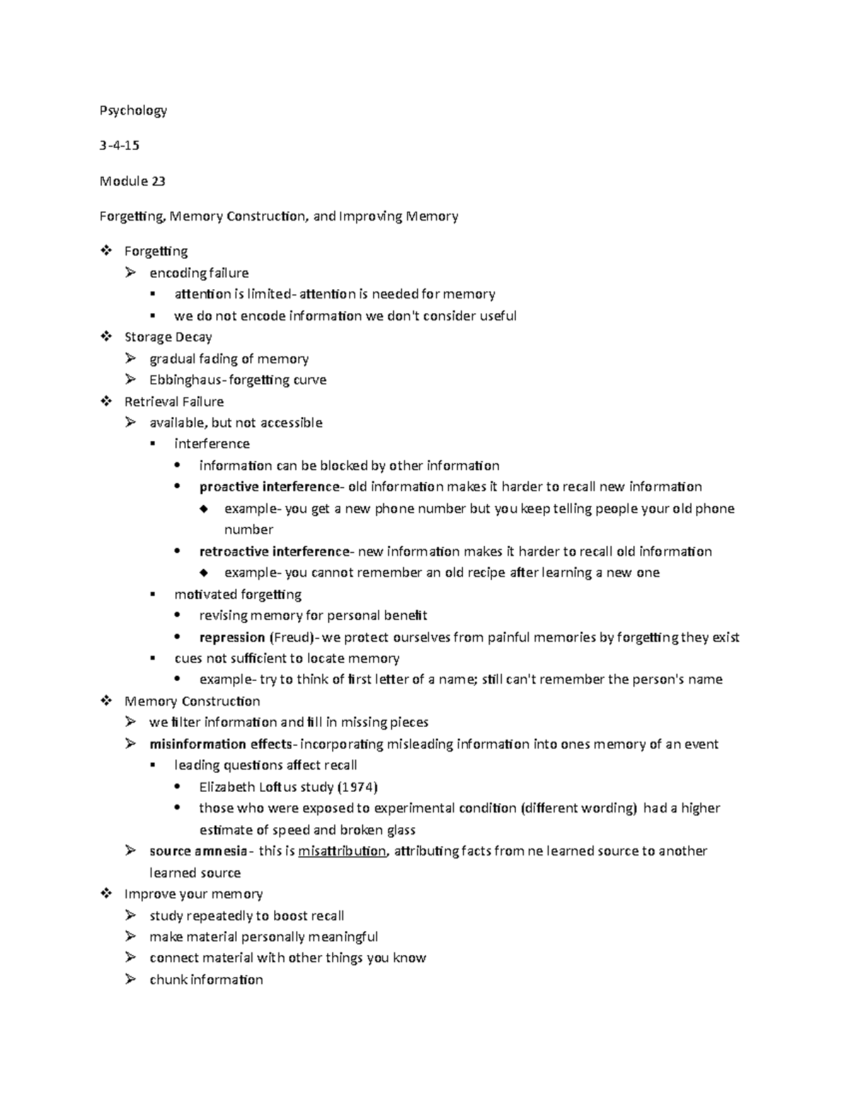 Module 23 - Psychology 3-4- Module 23 Forgetting, Memory Construction ...