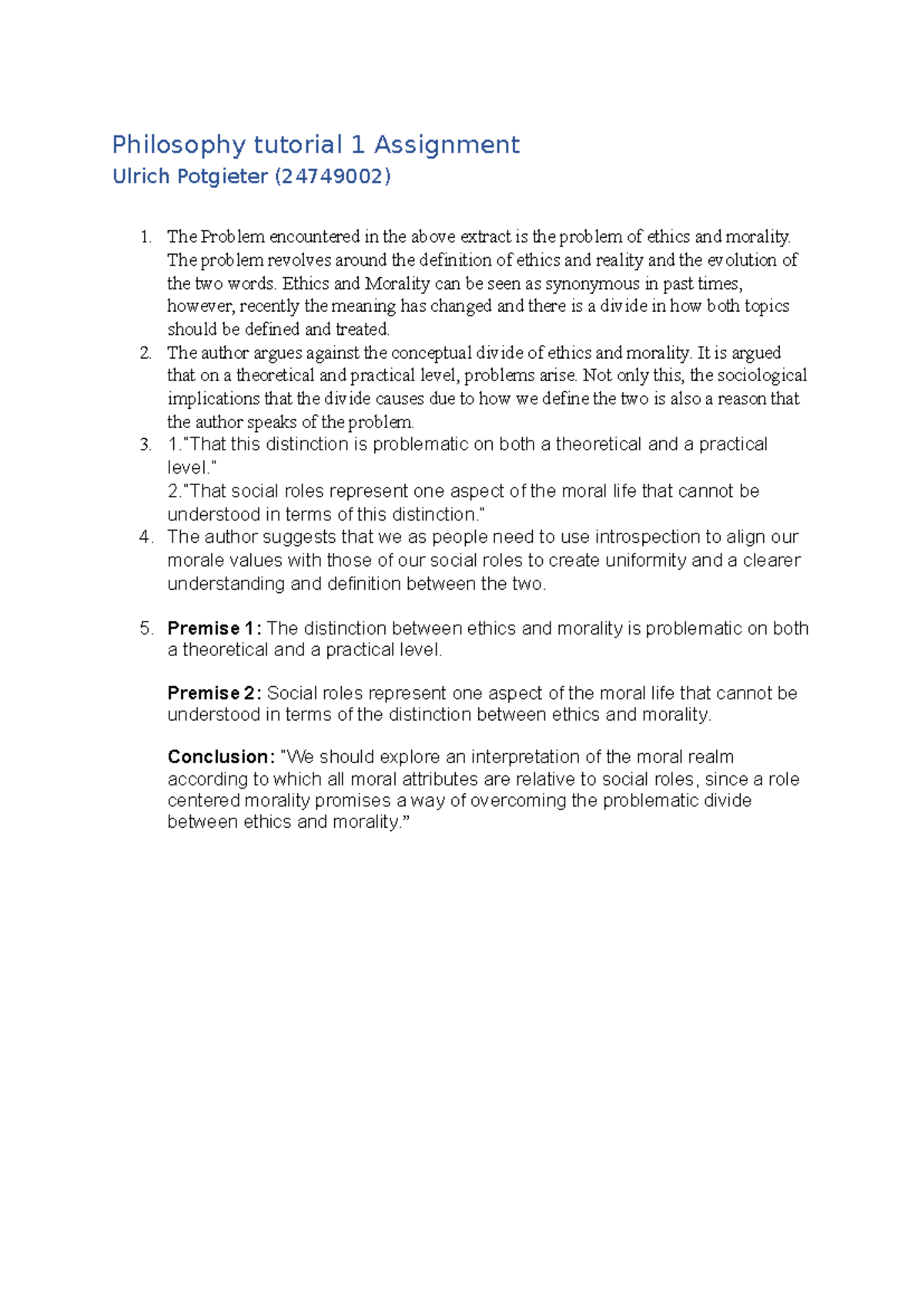 Philosophy tutorial 1 Assignment - Philosophy tutorial 1 Assignment ...
