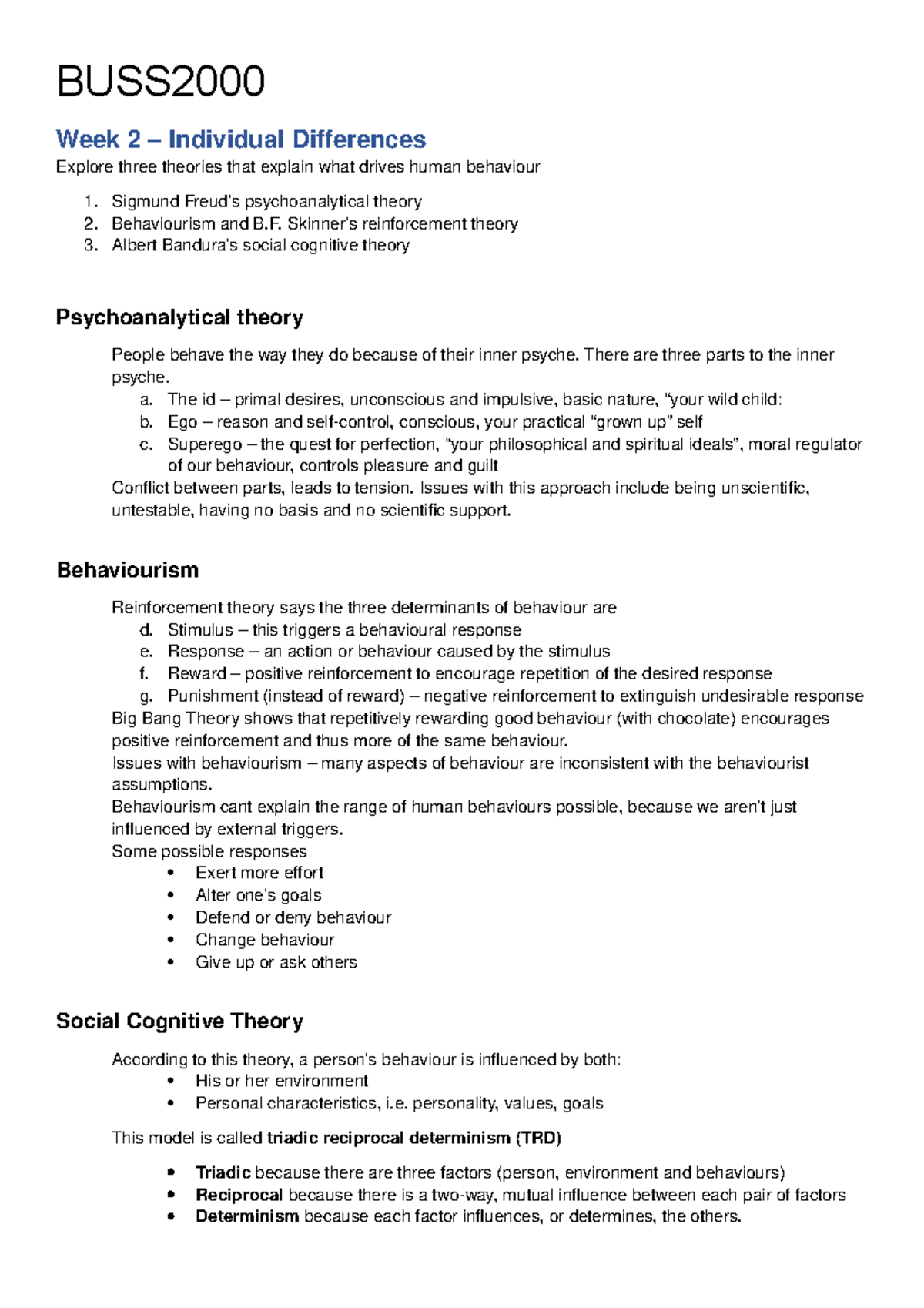 BUSS2000 notes - BUSS Week 2 – Individual Differences Explore three ...