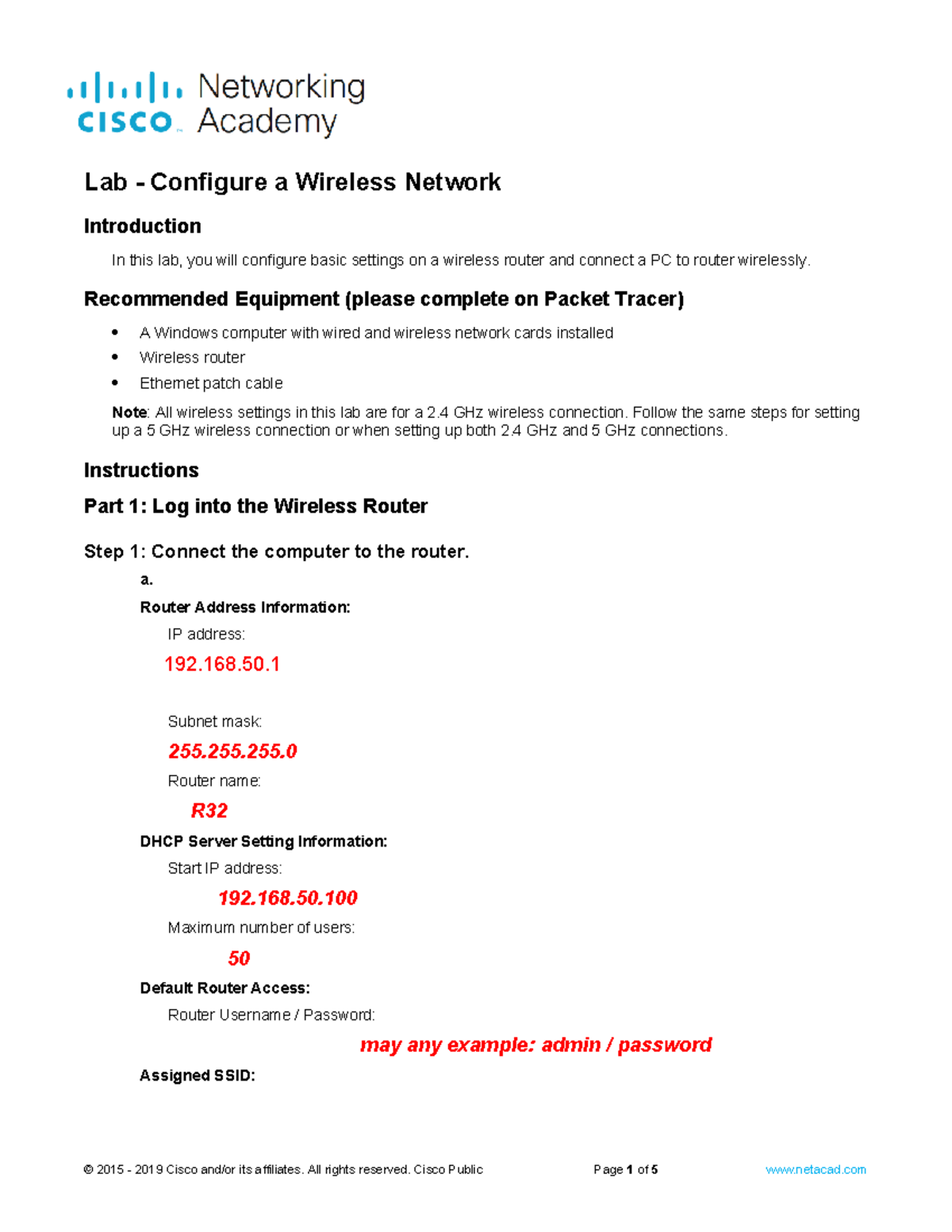 13.1.11 Lab - Wireless Network Configuration Instructions - Studocu