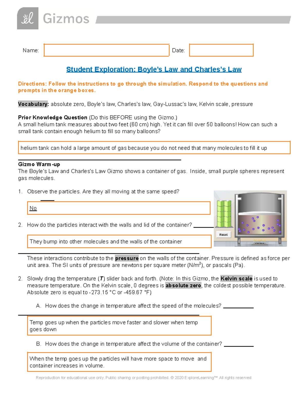Exploring Gas Laws: Student Simulation Activity for Gases Gizmo - Studocu