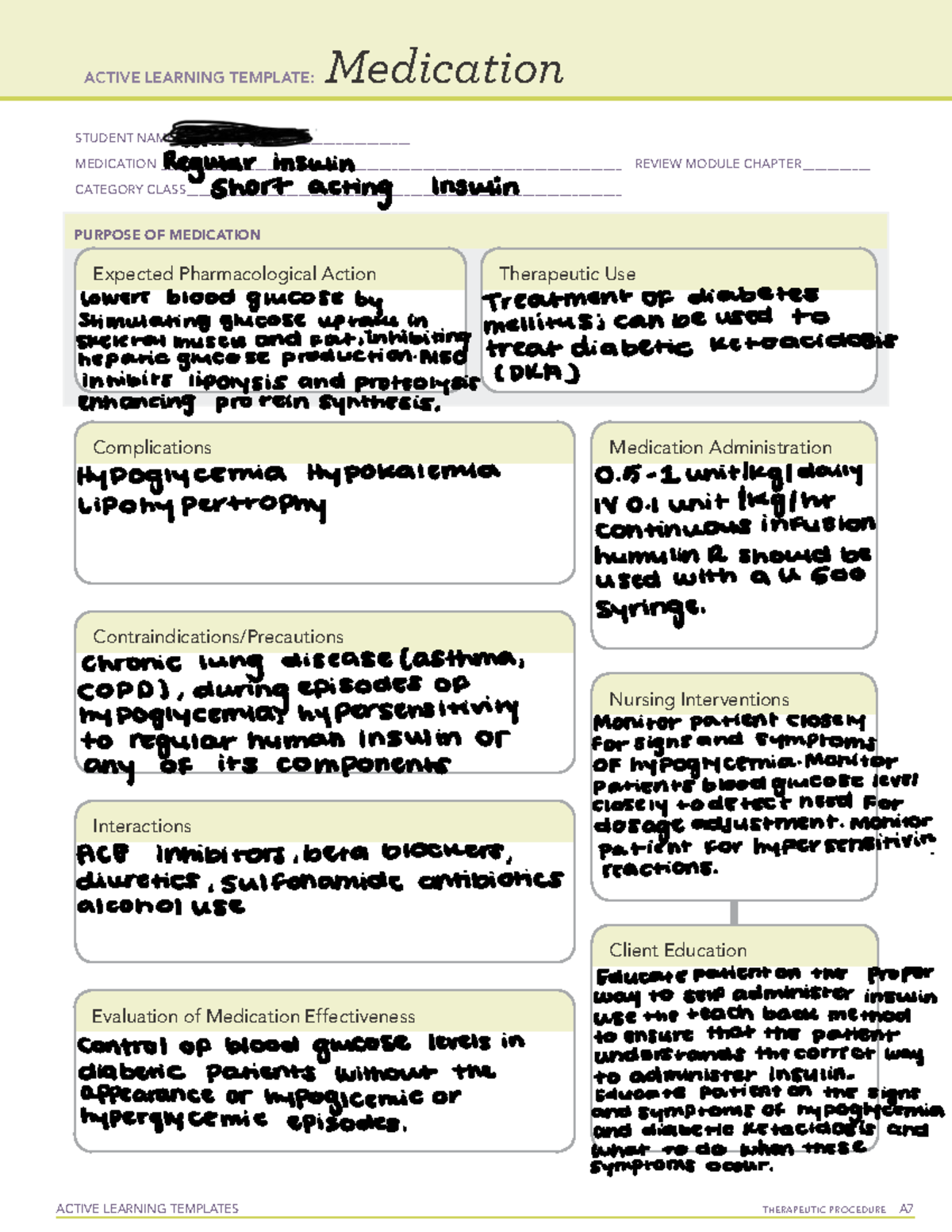 ACTIVE LEARNING TEMPLATE: Regular Insulin Med Card for Diabetes ...