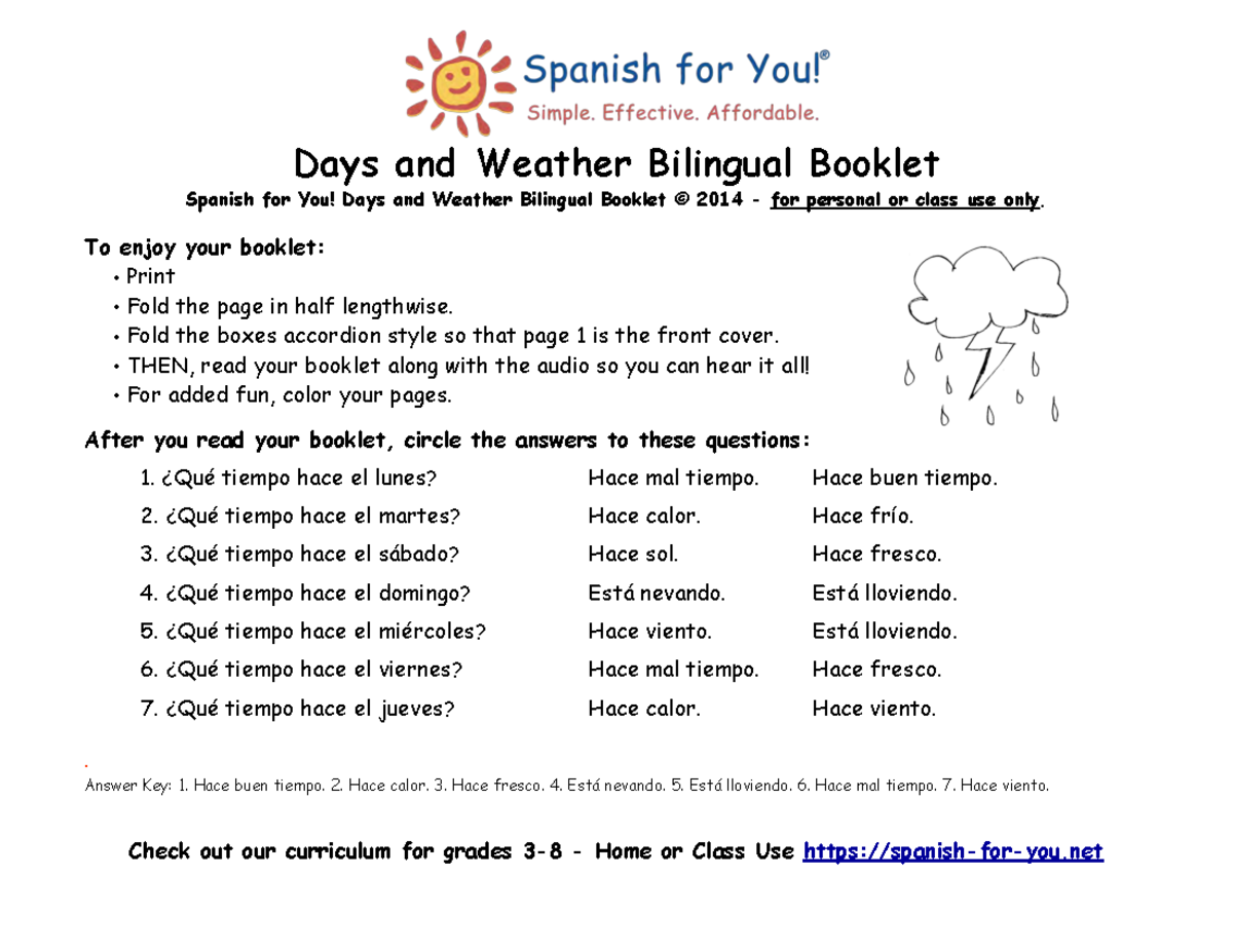 Spanish weather - Days and Weather Bilingual Booklet Spanish for You ...
