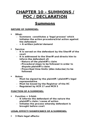 ACTIONS: Summons and Particulars of Claim Explained - Studocu