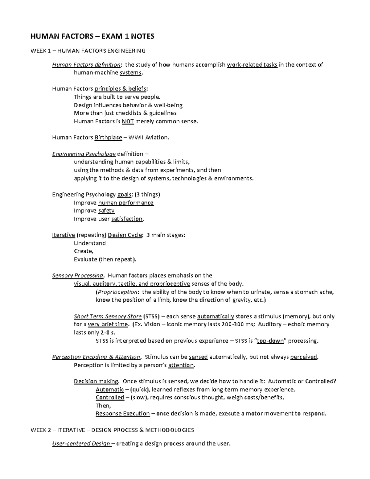 Human Factors Engineering Exam 1 Notes: Overview & Key Concepts - Studocu