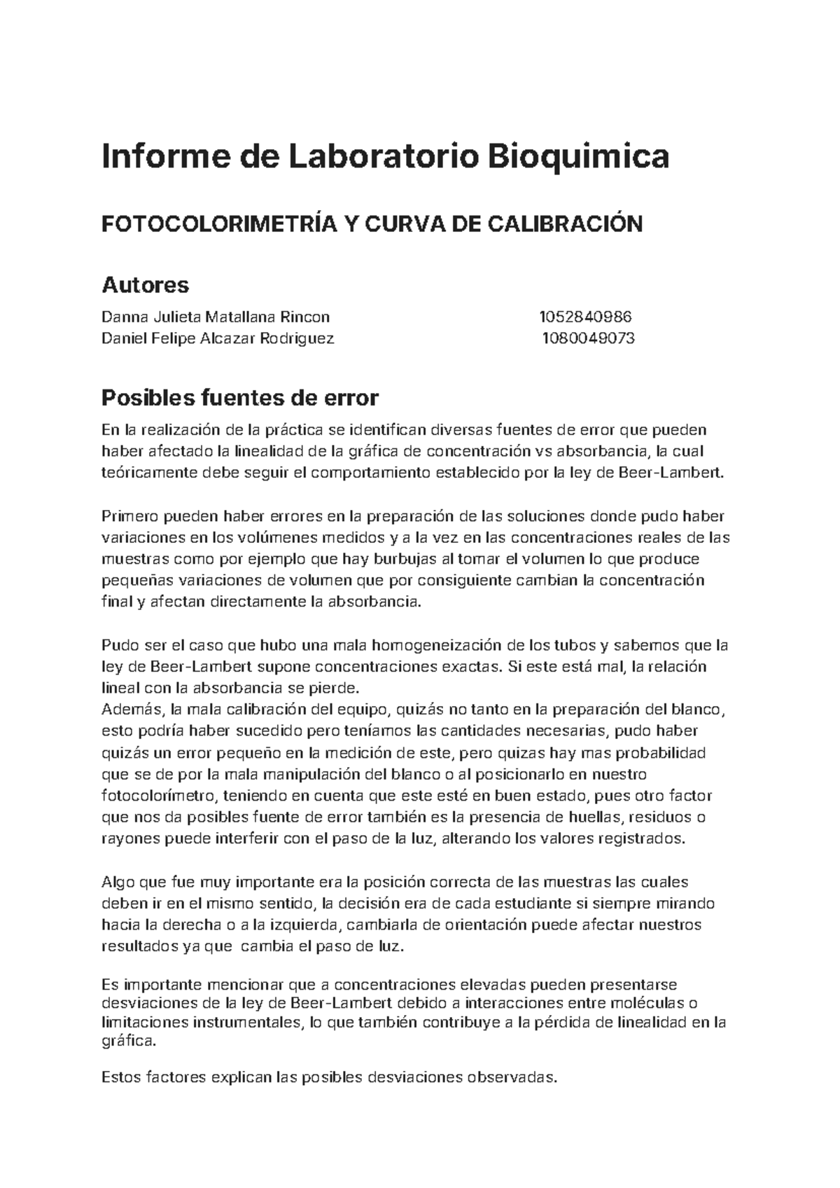 Informe de Laboratorio: Fotocolorimetría y Curva de Calibración en ...