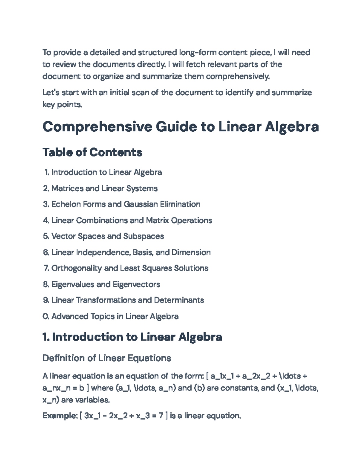 Comprehensive Guide to Linear Algebra Concepts and Techniques - To ...