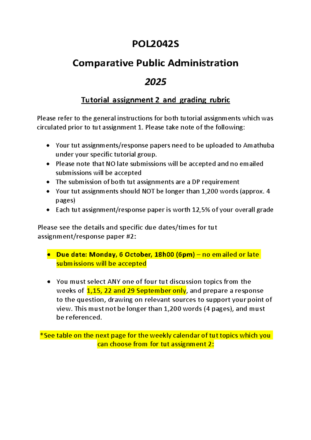 POL2042S Comparative Public Administration 2025 Tutorial Assignment 2 ...