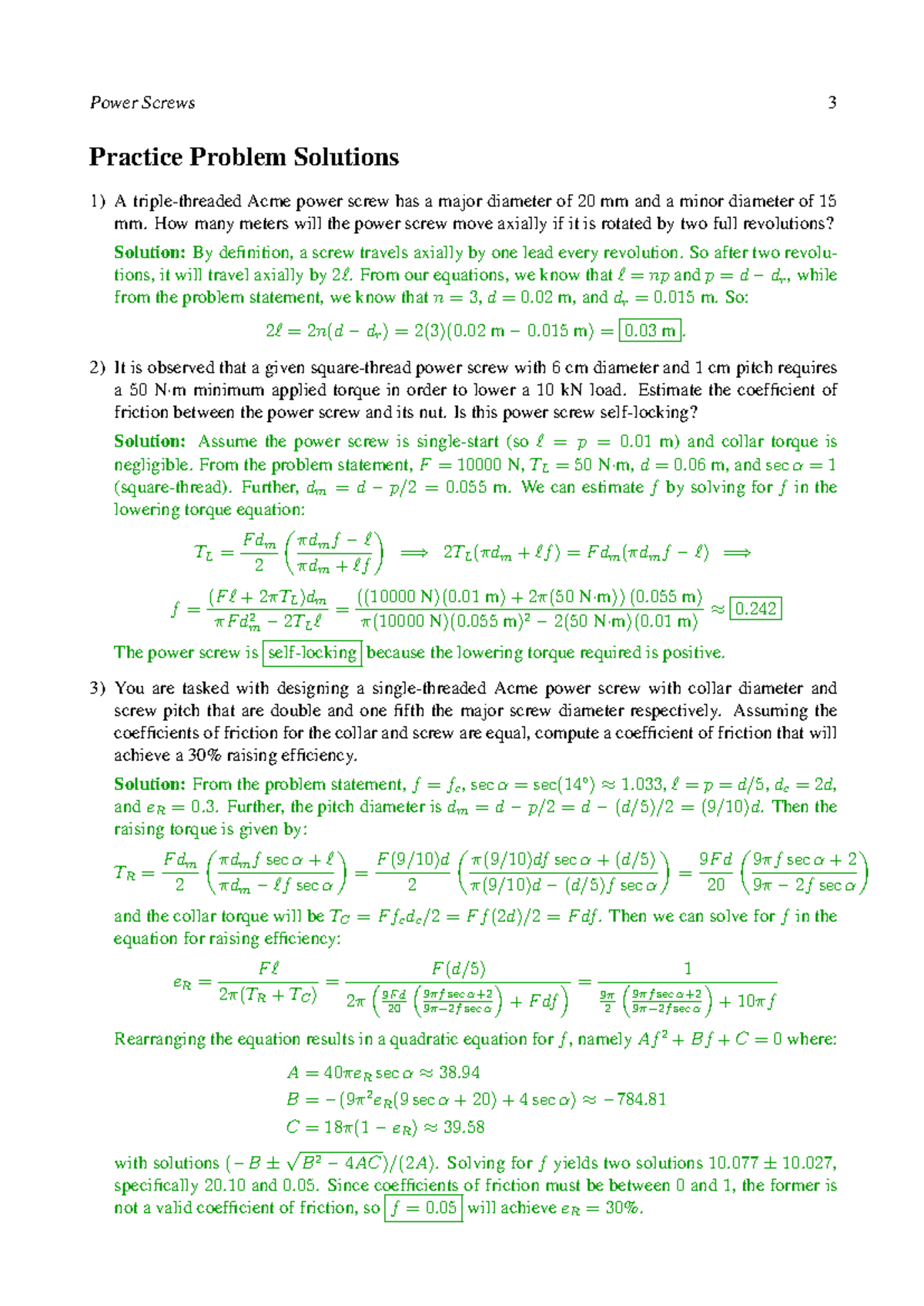 Power Screws DT1 Practice Problem Solutions - Studocu