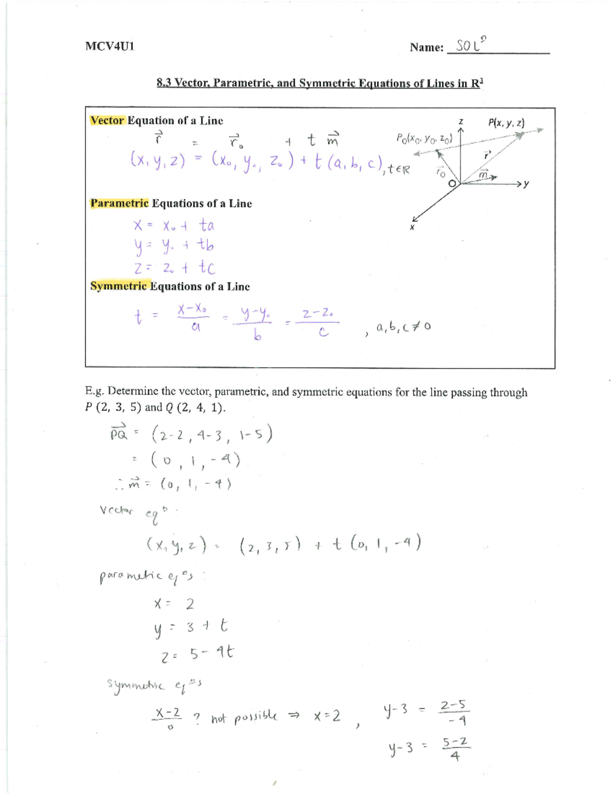 MCV4U Final Exam Study Guide: Equations of Lines in R³ - Studocu