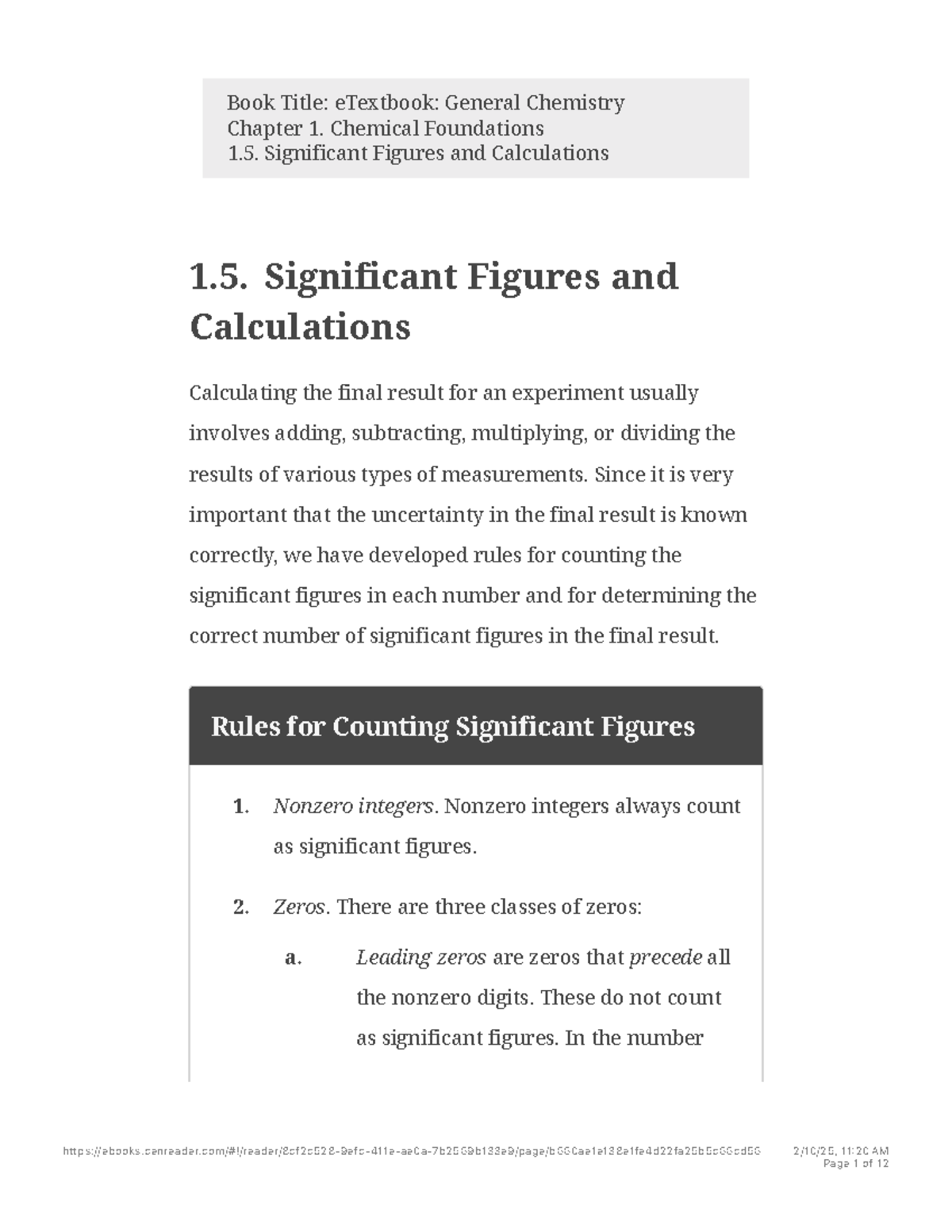 Significant Figures and Calculation Methods in CHEM101 (Chapter 1 ...
