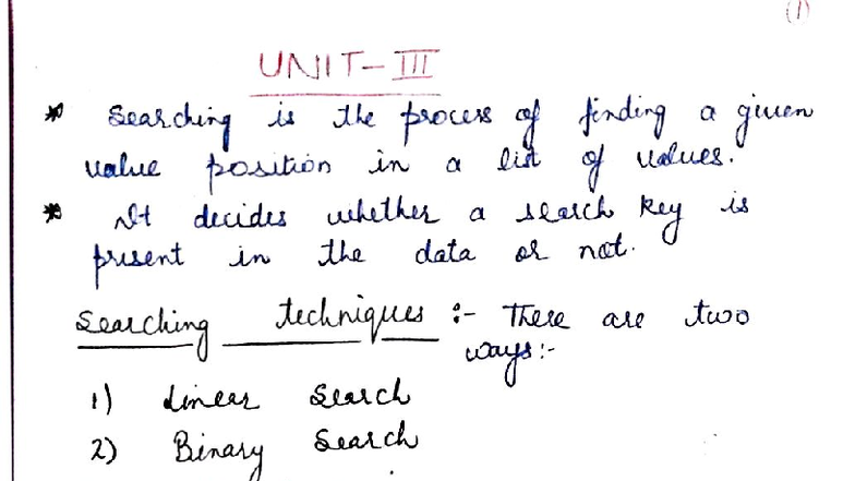 Ds-3-1: Searching Techniques - Linear and Binary Search Explained - Studocu