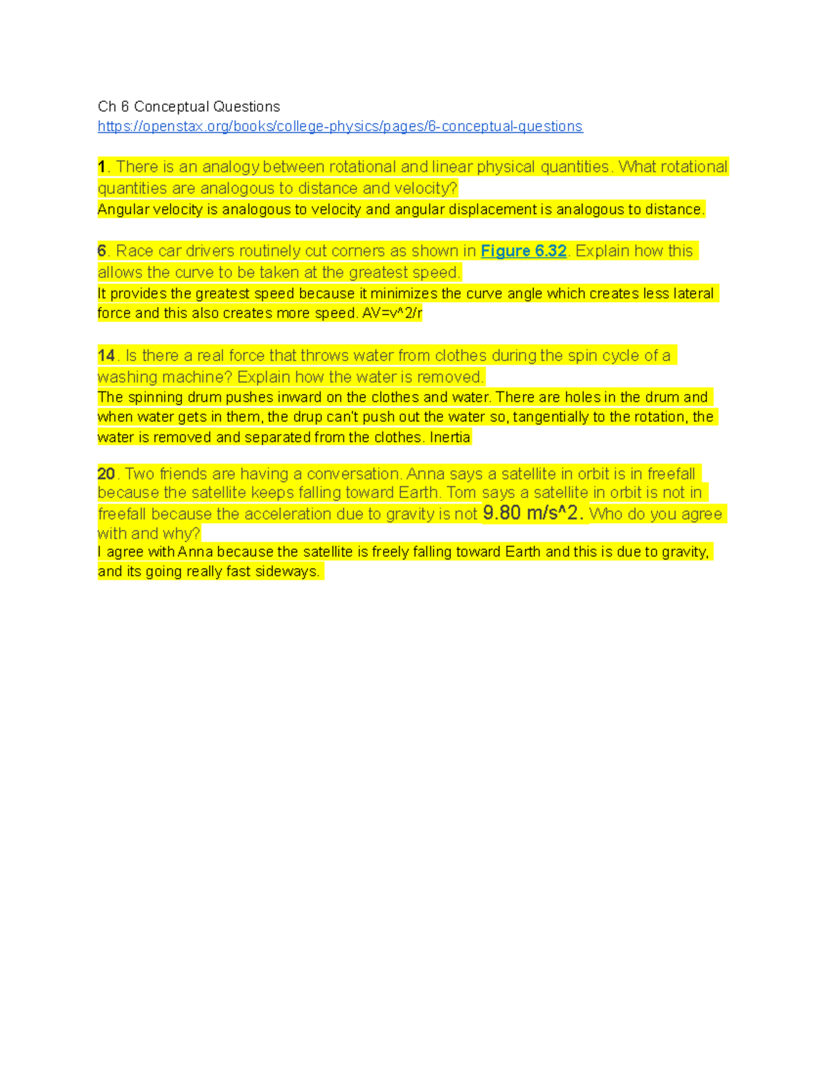 Ch 6 Conceptual Questions - Key Insights in Physics Concepts - Studocu