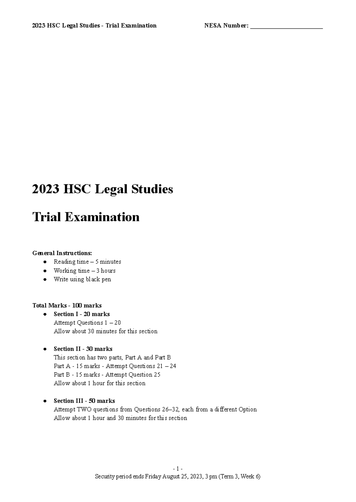 2023 HSC Legal Studies Trial Exam: Comprehensive Review Guide - Studocu
