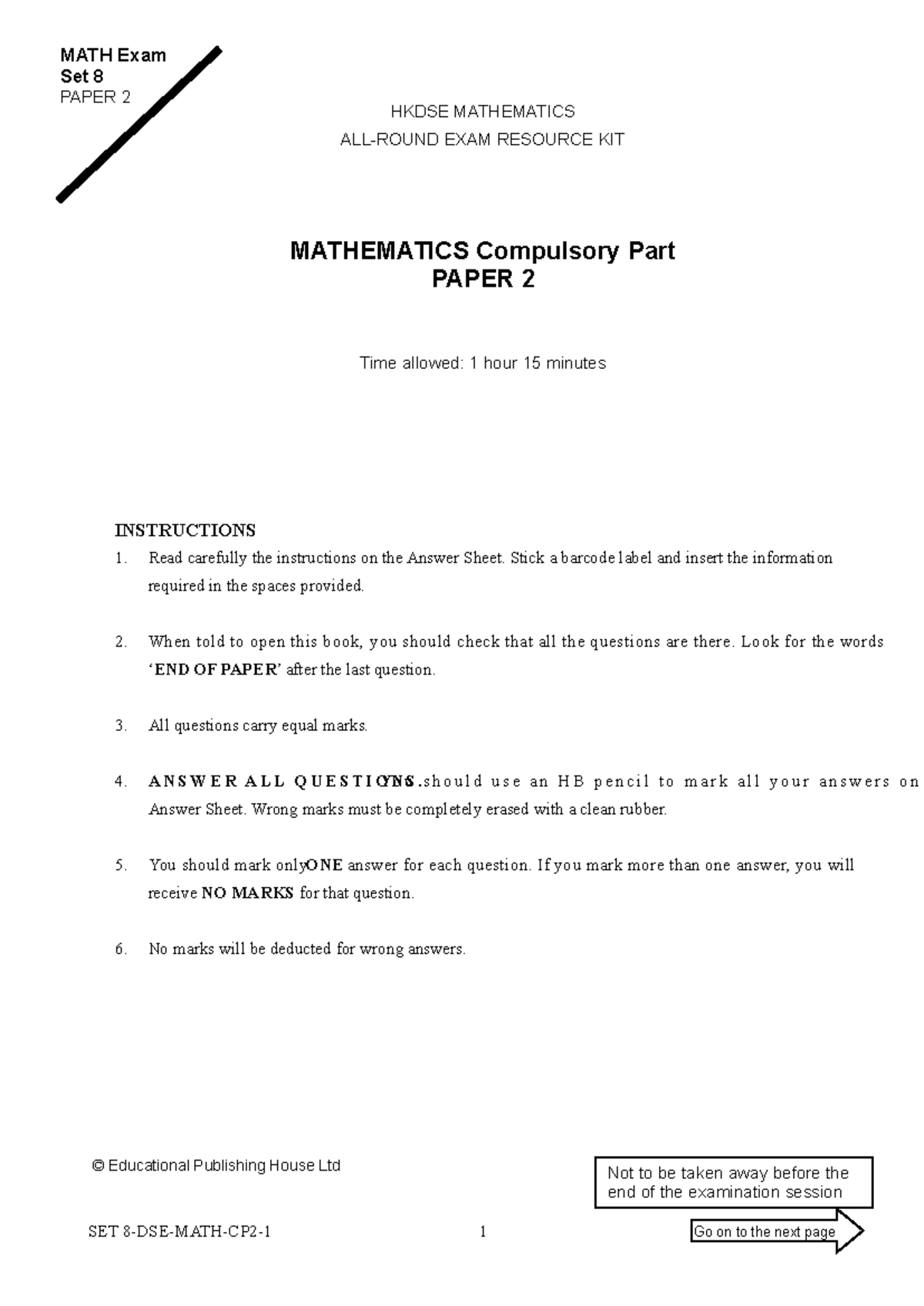 HKDSE Mathematics All-Round Mock Paper 2 Set 08 - Studocu