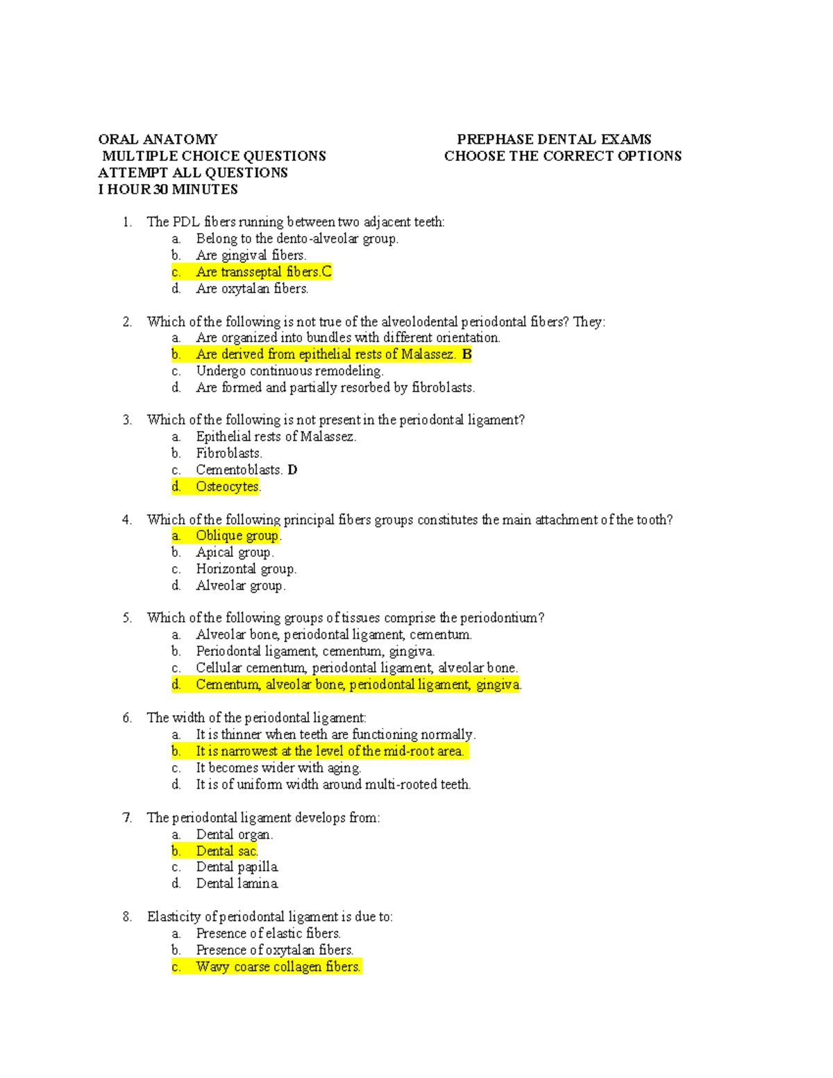 Oral Anatomy MCQs - Prephase Dental Exams (1.5 Hours) - Studocu