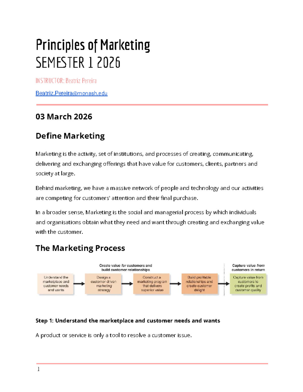 Marketing Principles: Class Notes for Semester 1 2026 - Studocu
