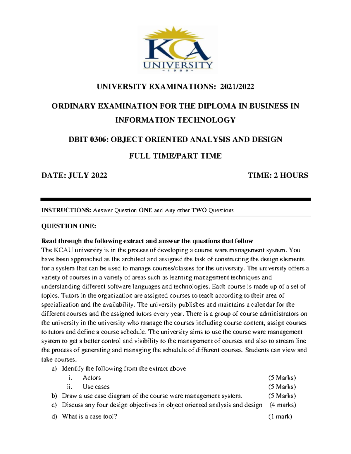 DBIT 0306 Final Exam: Object Oriented Analysis & Design 2021 - Studocu