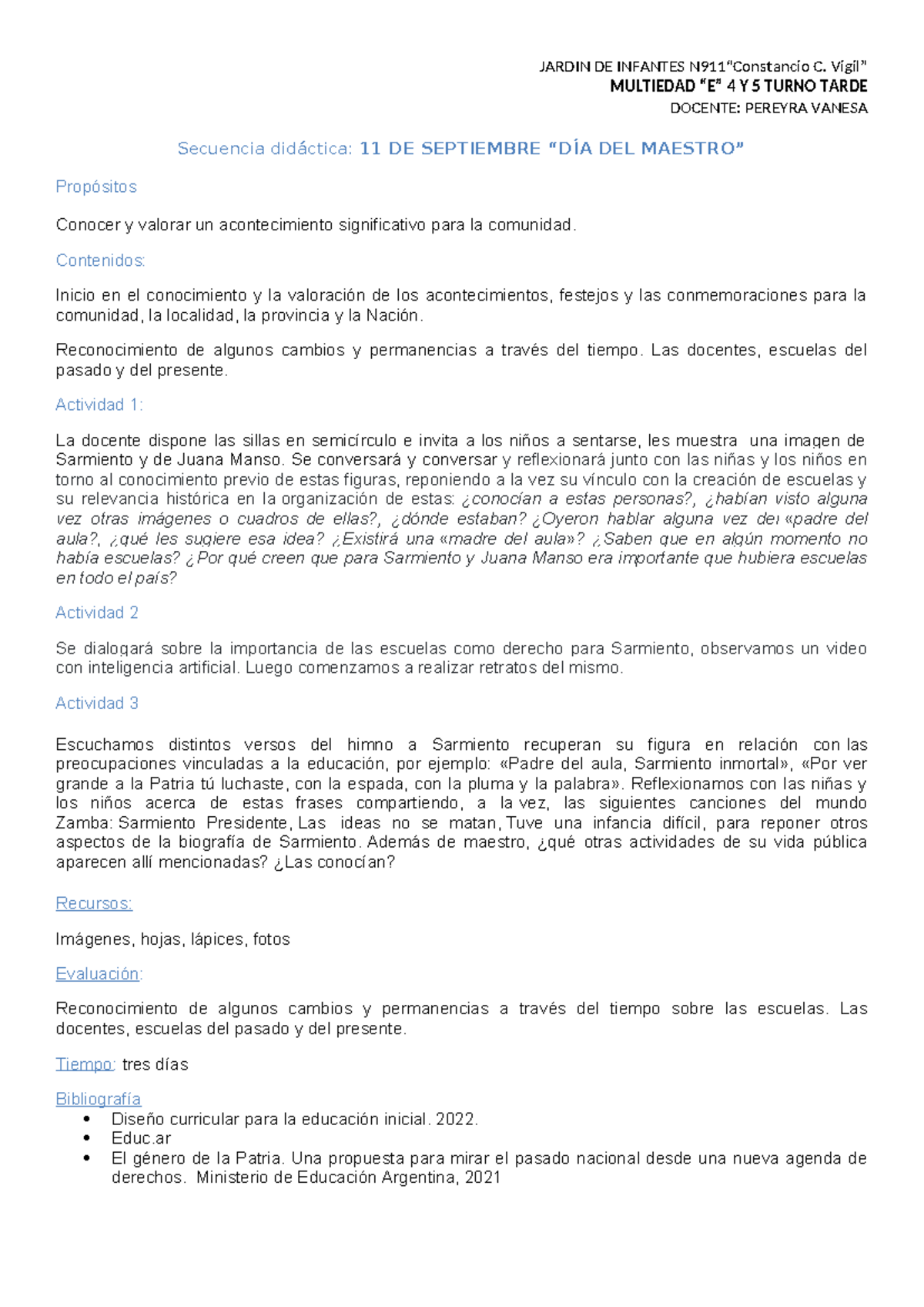 Secuencia Didáctica: 11 de Septiembre - Día del Maestro en N911 - Studocu